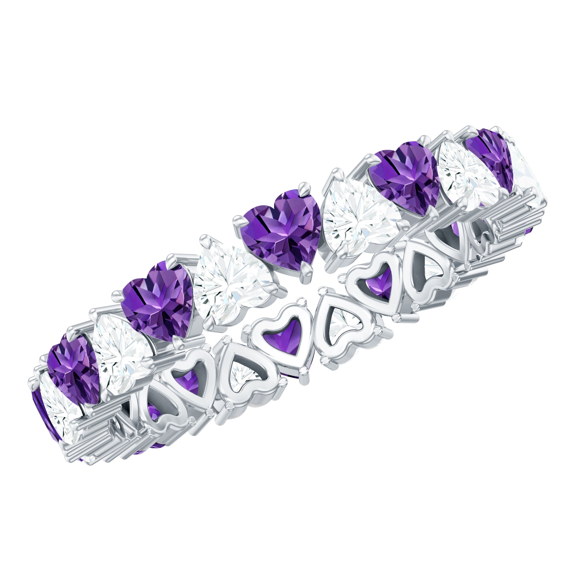 Rosec Jewels Heart Shape Eternity Ring for Women with Amethyst and ...