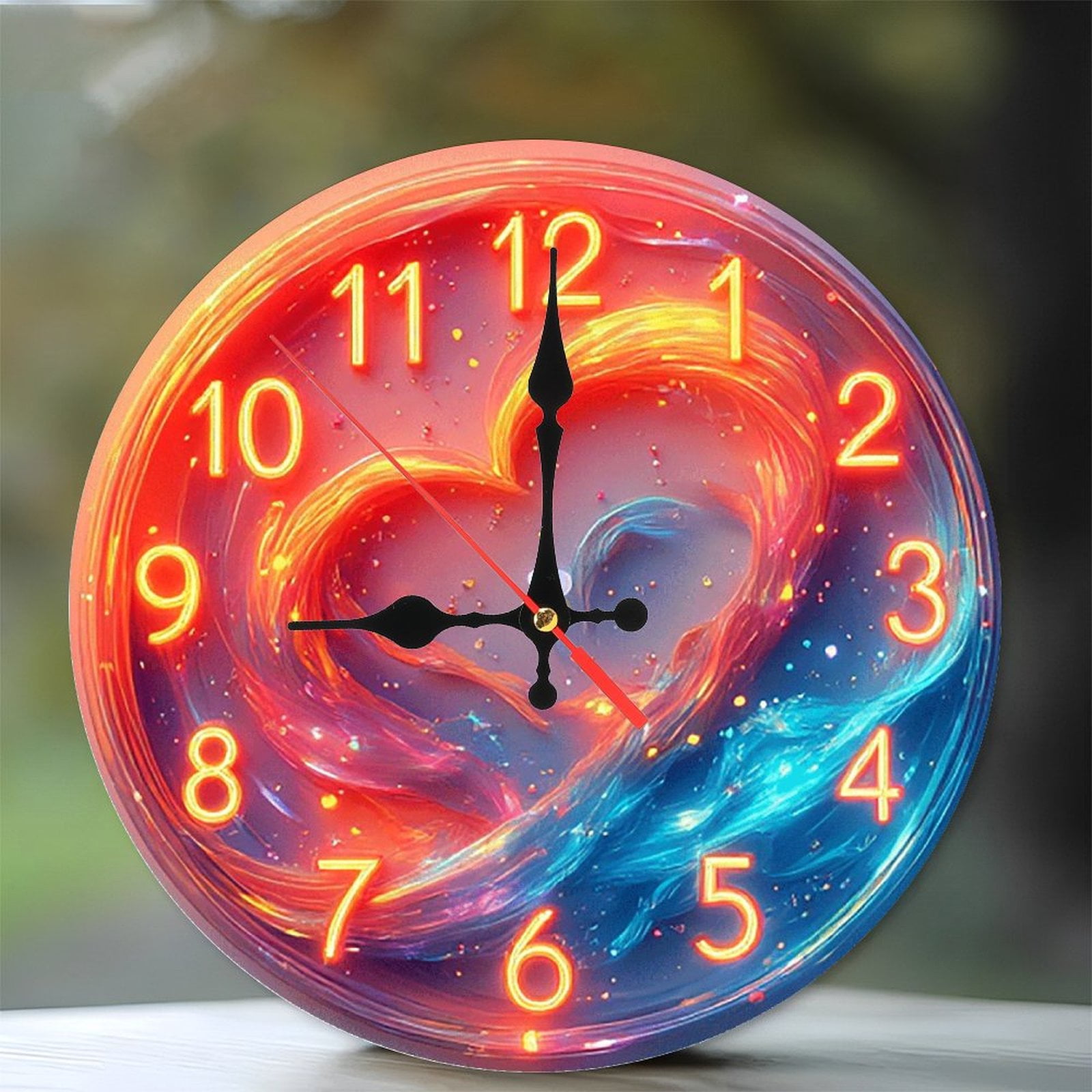 Heart Shape Fluid Neon Clock Wall Decor 10-Inch Silent Wooden Wall ...