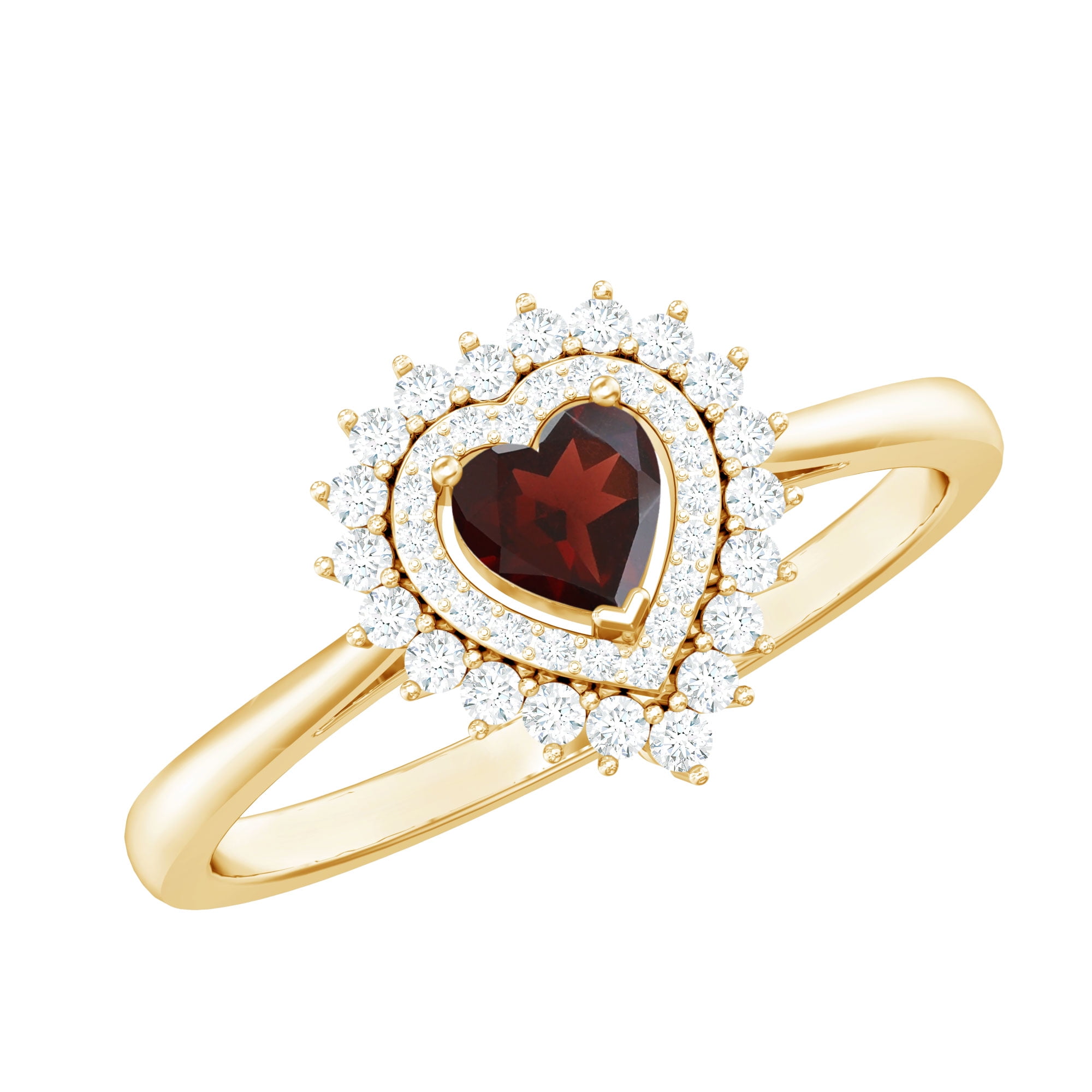 Rosec Jewels Heart Shape Garnet Ring with Diamond Double Halo (0.50 CT) - AAA Grade, 14K Yellow ...