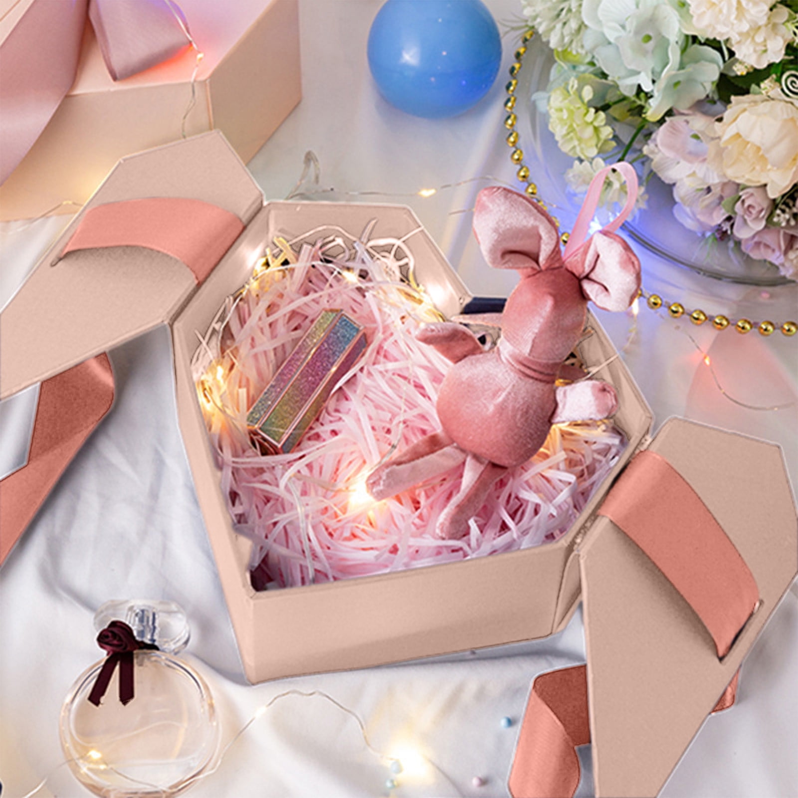 Heart Shape Gift Box with Lid and Ribbon Bow Solid Color Double Door ...