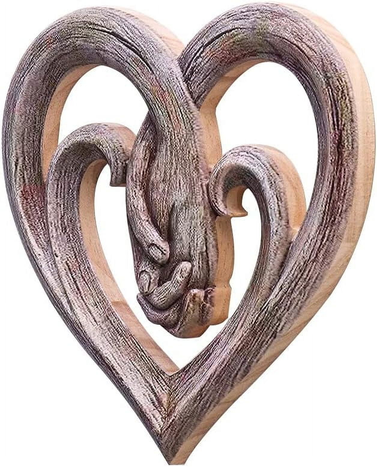 Heart Shape Holding Hands Wooden Sculpture Wall Art Handshake Statue ...