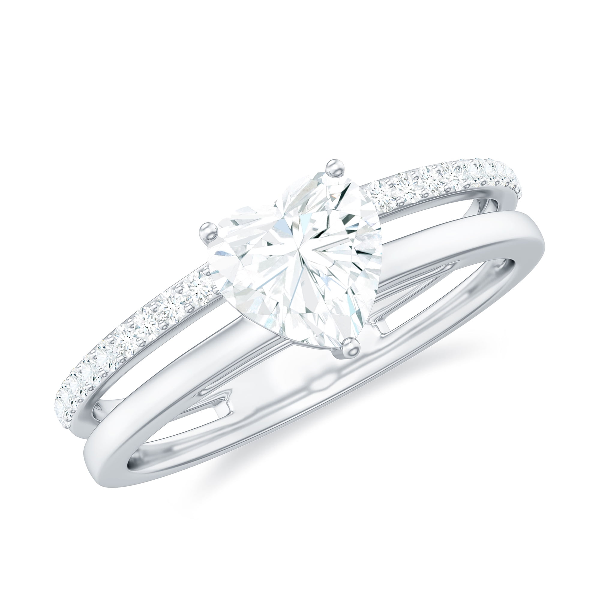 Heart Shape Moissanite Solitaire Engagement Double Band Ring (6 mm) - 1 ...
