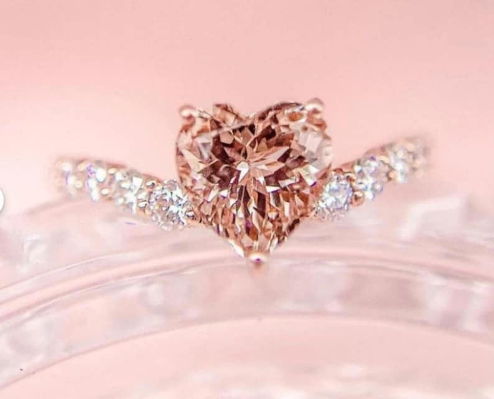 Heart Shape Morganite Ring Unique Curved Diamond Engagement Ring Silver ...