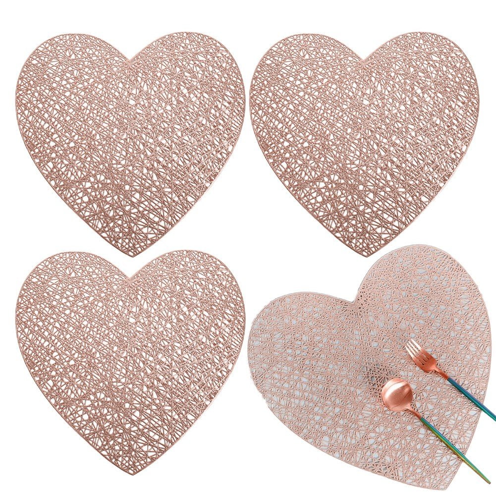 Heart Shape Placemats, 4 Pcs Hollow Out Heart Table Mats Non-Slip Heat ...
