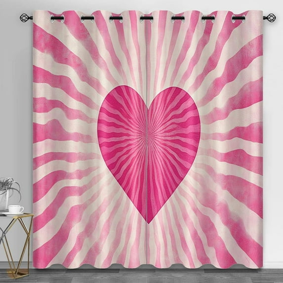Heart Shape Print Blackout Curtain, Abstract Lines Thermal Insulated ...