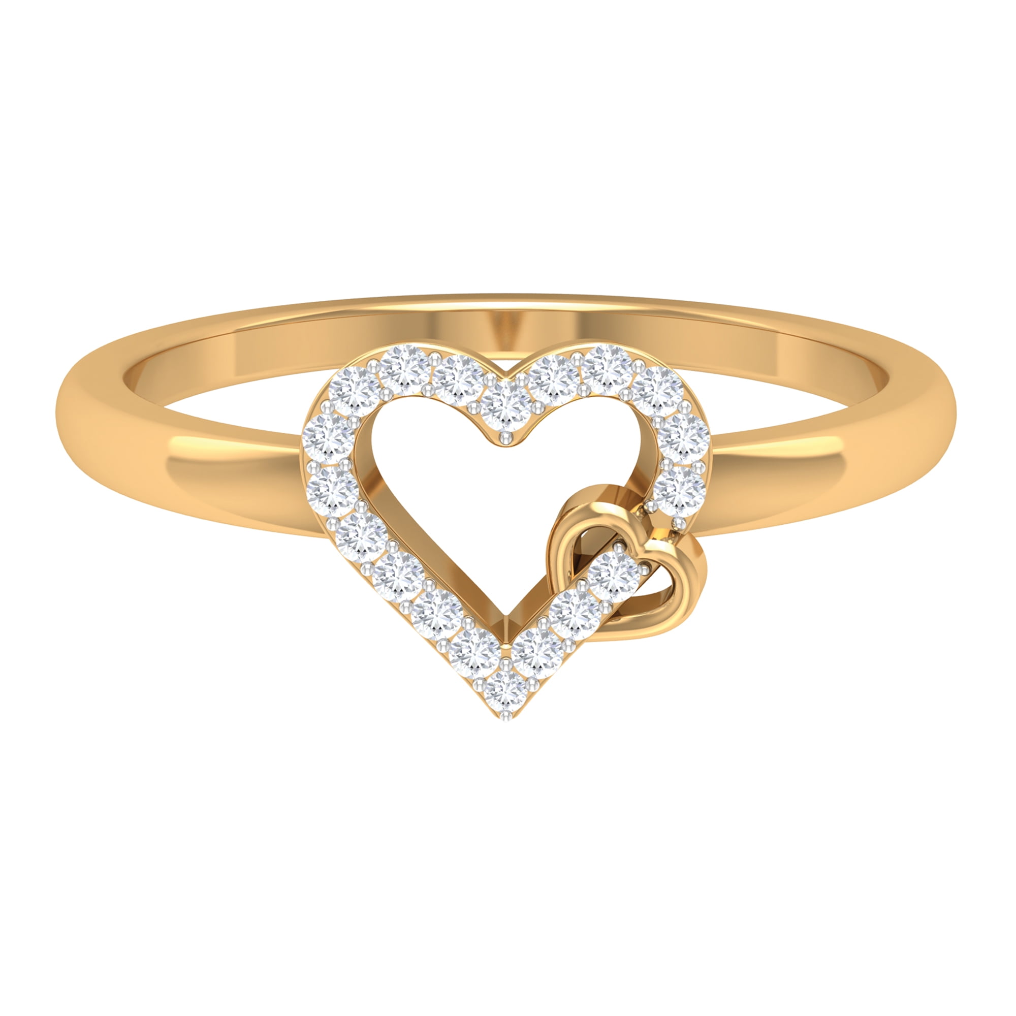 Heart Shape Promise Ring with Diamond for Women HI SI Quality 10K Yellow Gold US 11.00