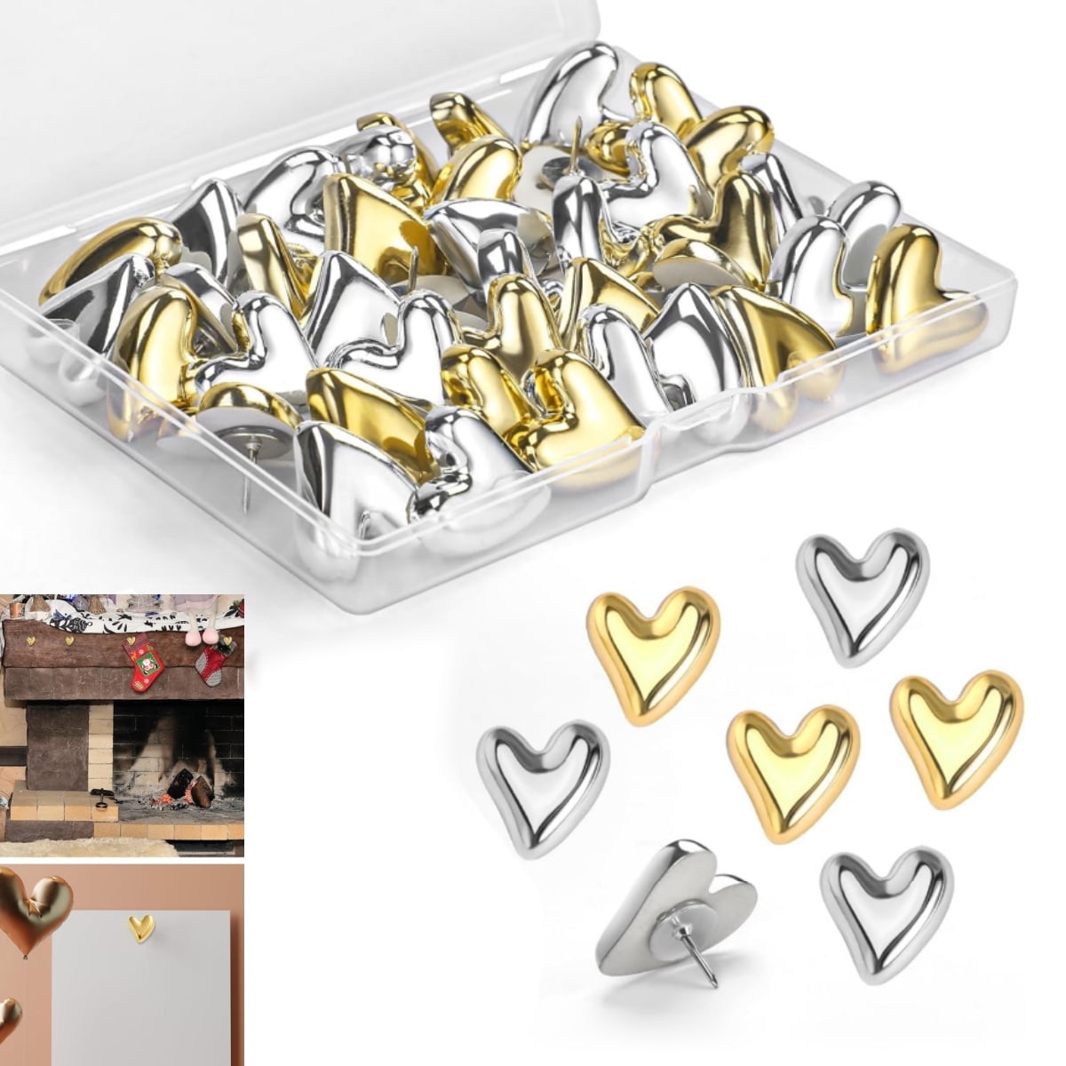 Heart Shape Push Pins,Set of 24 Portable Cute Decorative Tacks for ...