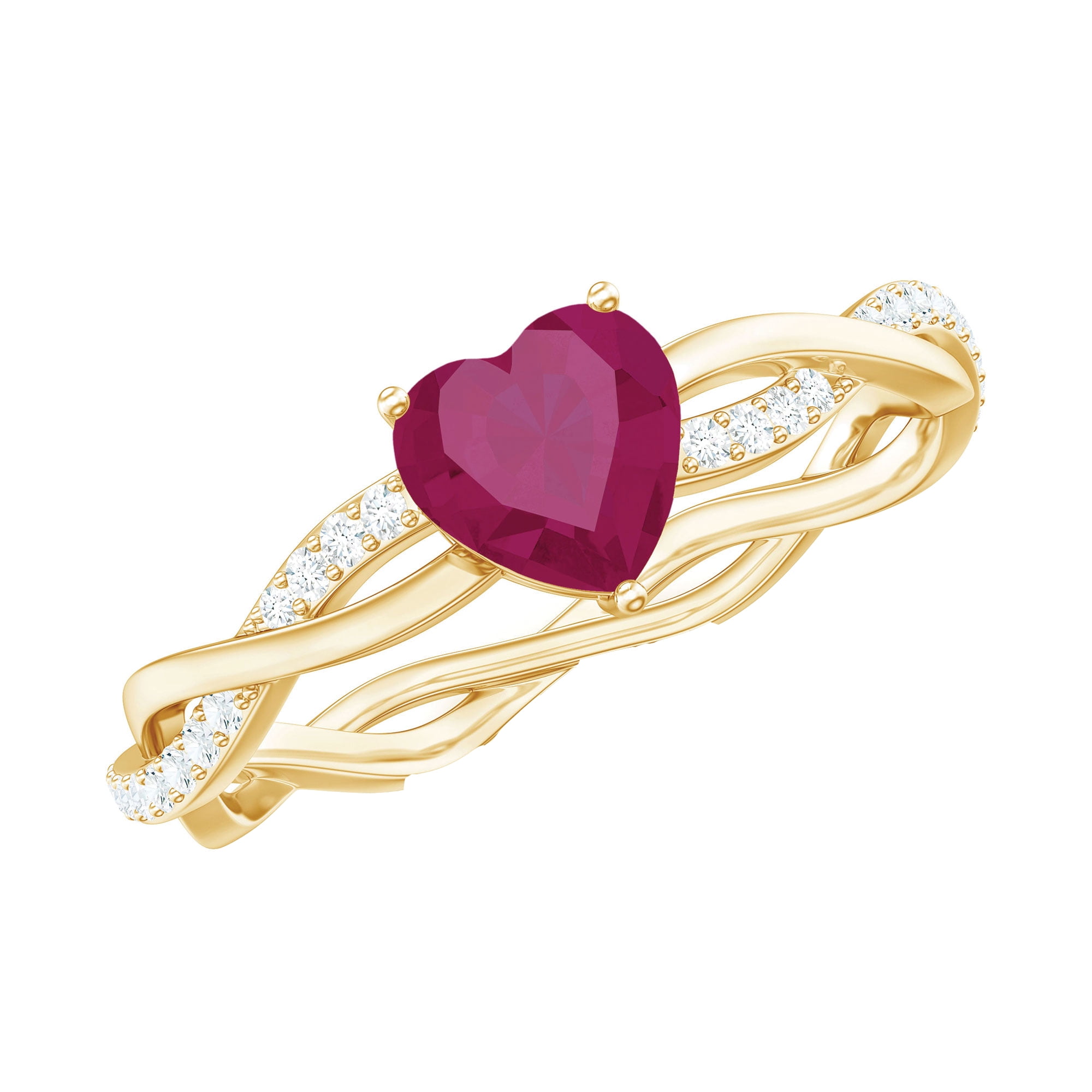 Heart Shape Ruby Solitaire Engagement Ring with Diamond, Minimal ...
