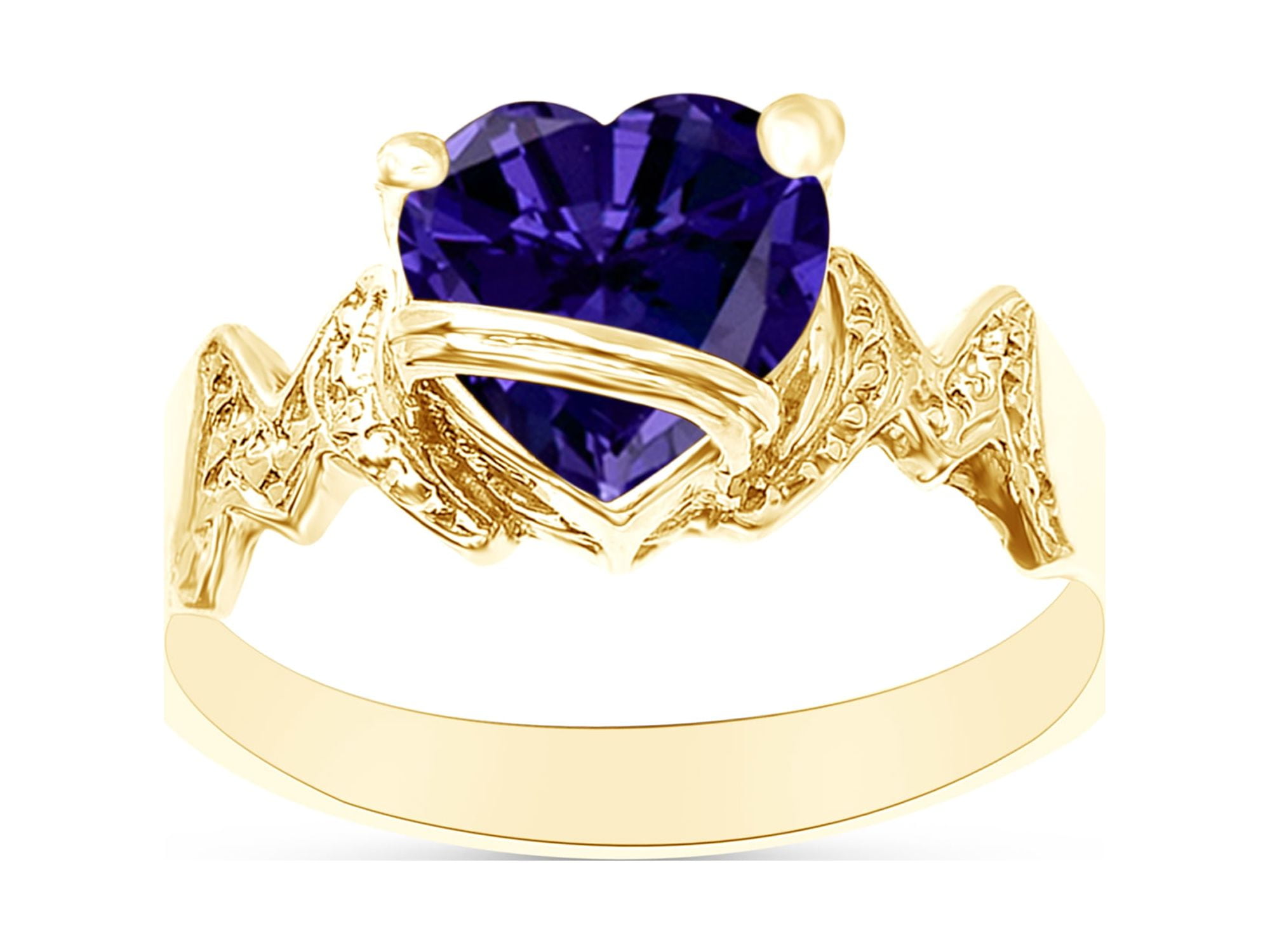Heart Shape Simulated Alexandrite In 14K Yellow Gold Over 925 Sterling ...
