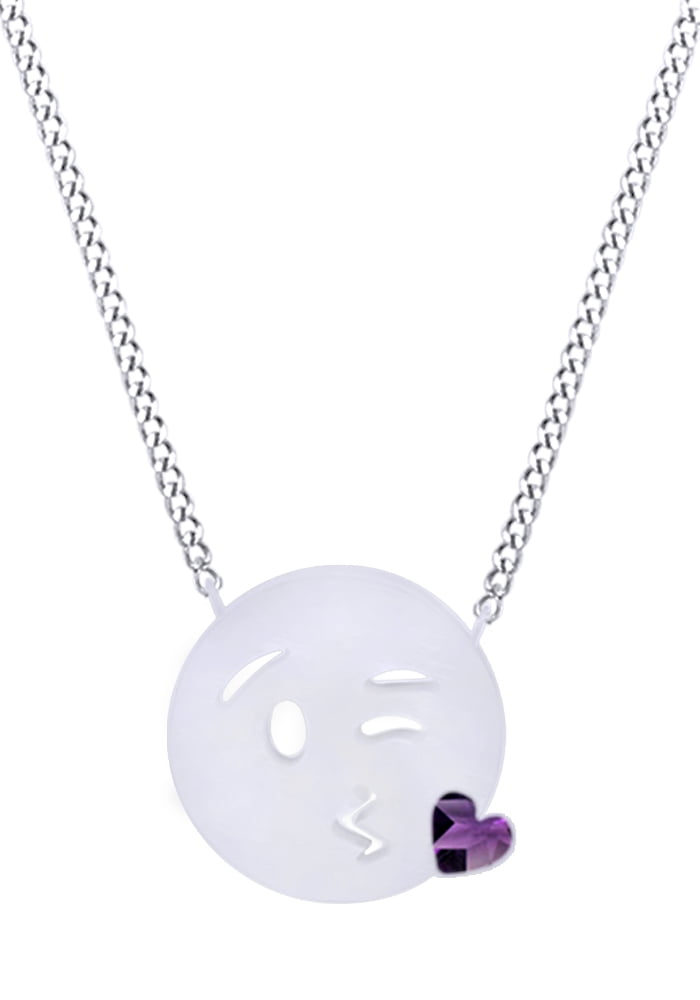 AFFY Heart Shape Simulated Amethyst Emoji Emoticons Pendant Necklace In ...