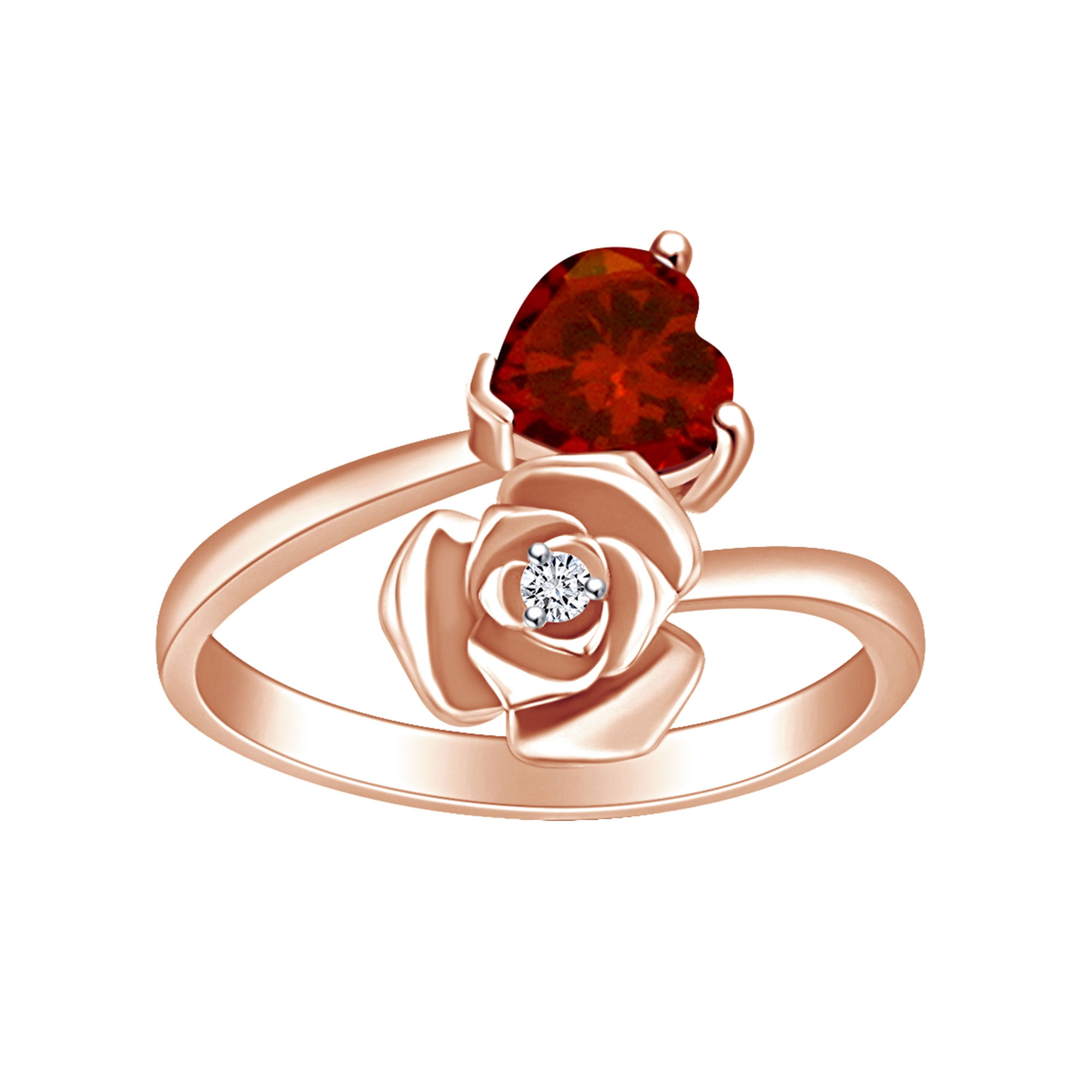 AFFY Heart Shape Simulated Red Garnet & White Cubic Zirconia 14k Rose ...