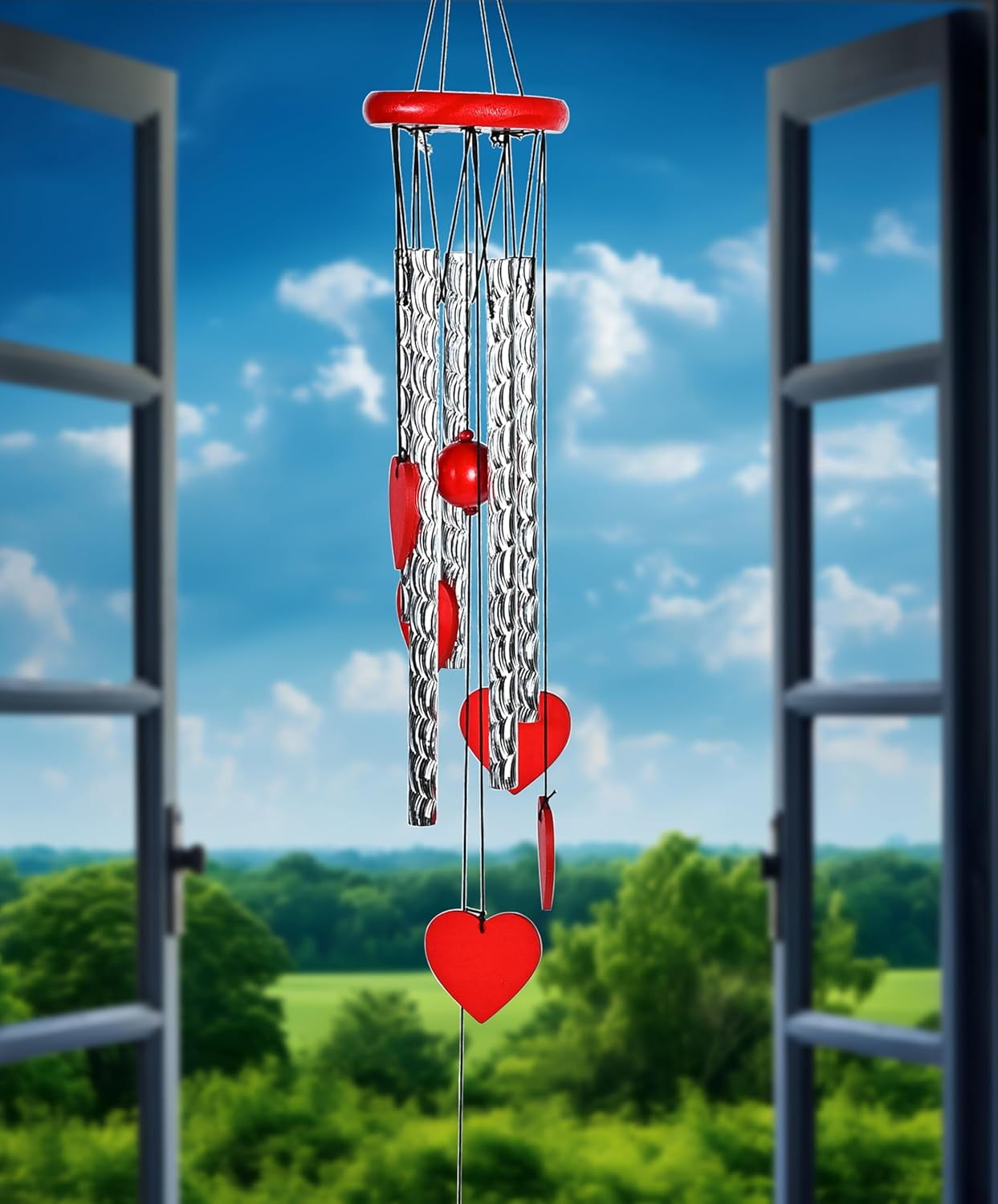 Heart Shape Wind Chime with Silver Pipes – Elegant Decor for Indoor ...