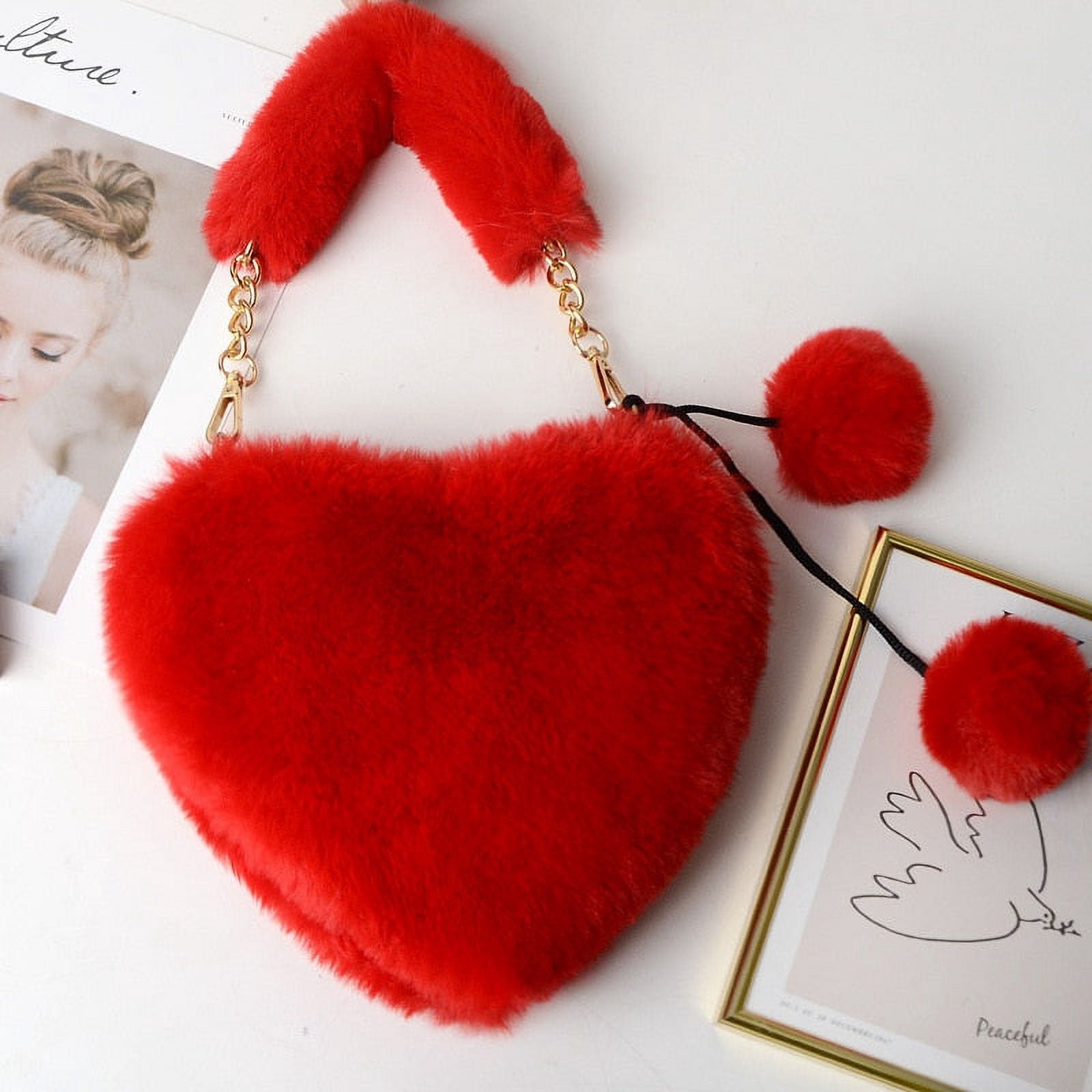Heart Shape Winter Bag Women Plush Clutch Fashion Faux Fur Totes ...