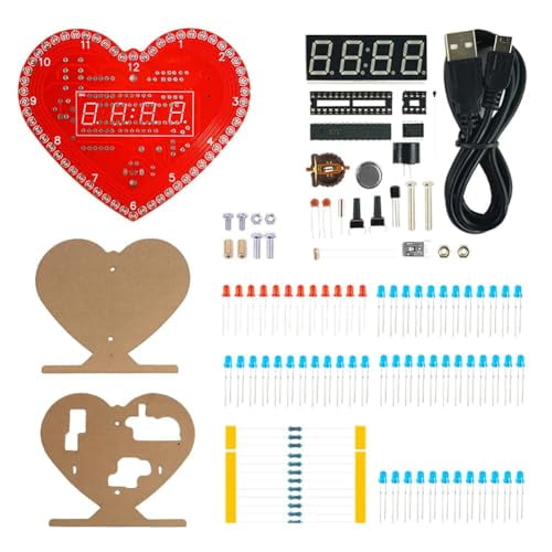Heart Shaped 4-Bit Digital LED Electronic Soldering Clock Kits with LED ...