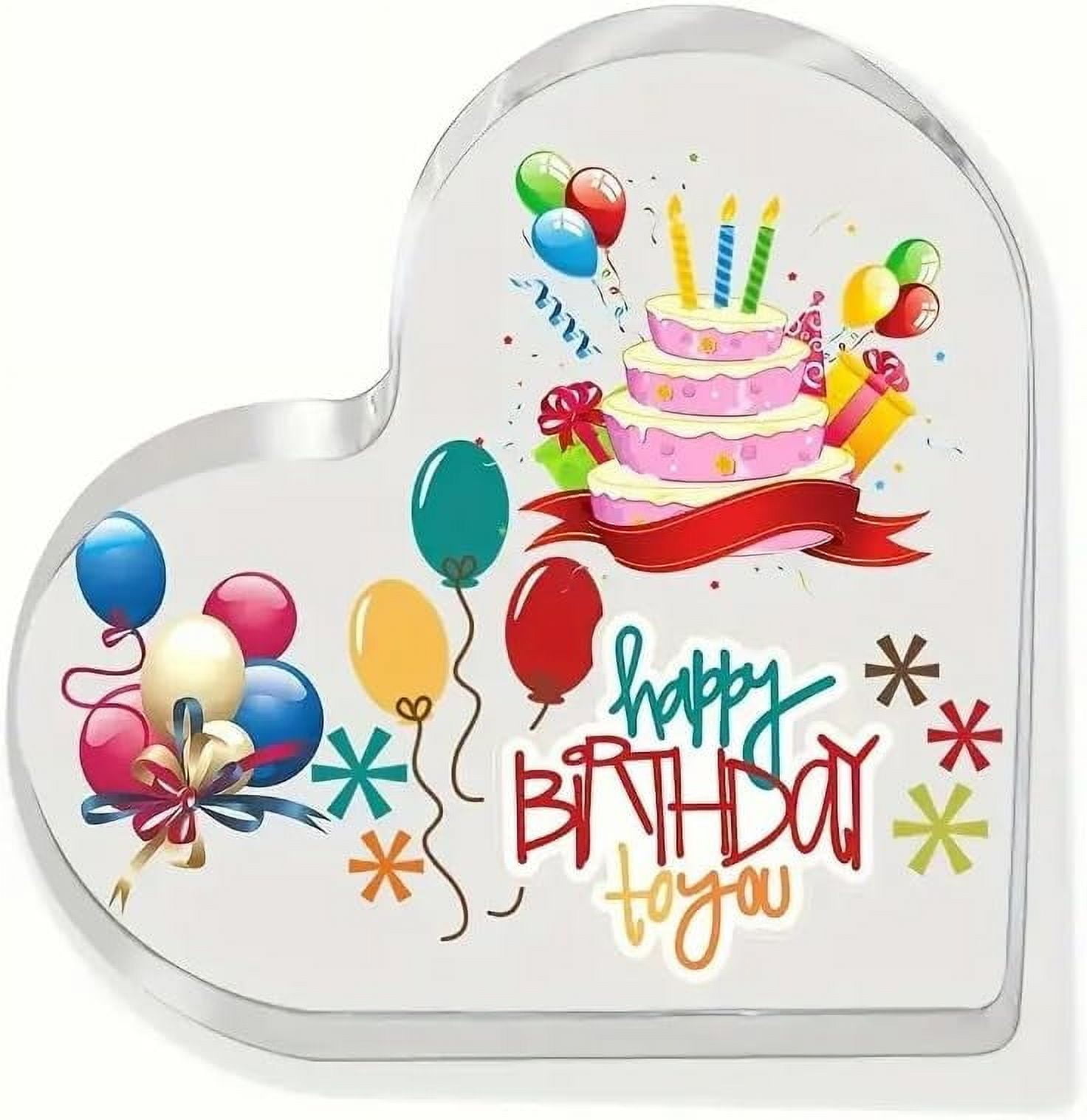 Heart Shaped Acrylic Birthday Plaque Clear Balloon Cake Design ...