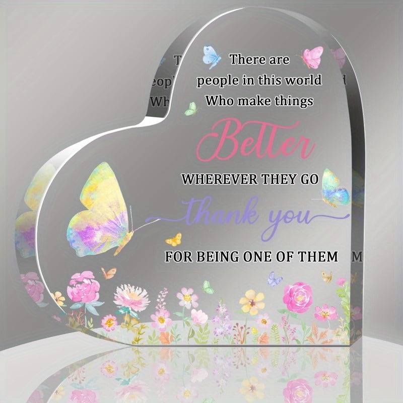 Heart-Shaped Acrylic Centerpiece with Floral Butterfly Inspirational ...