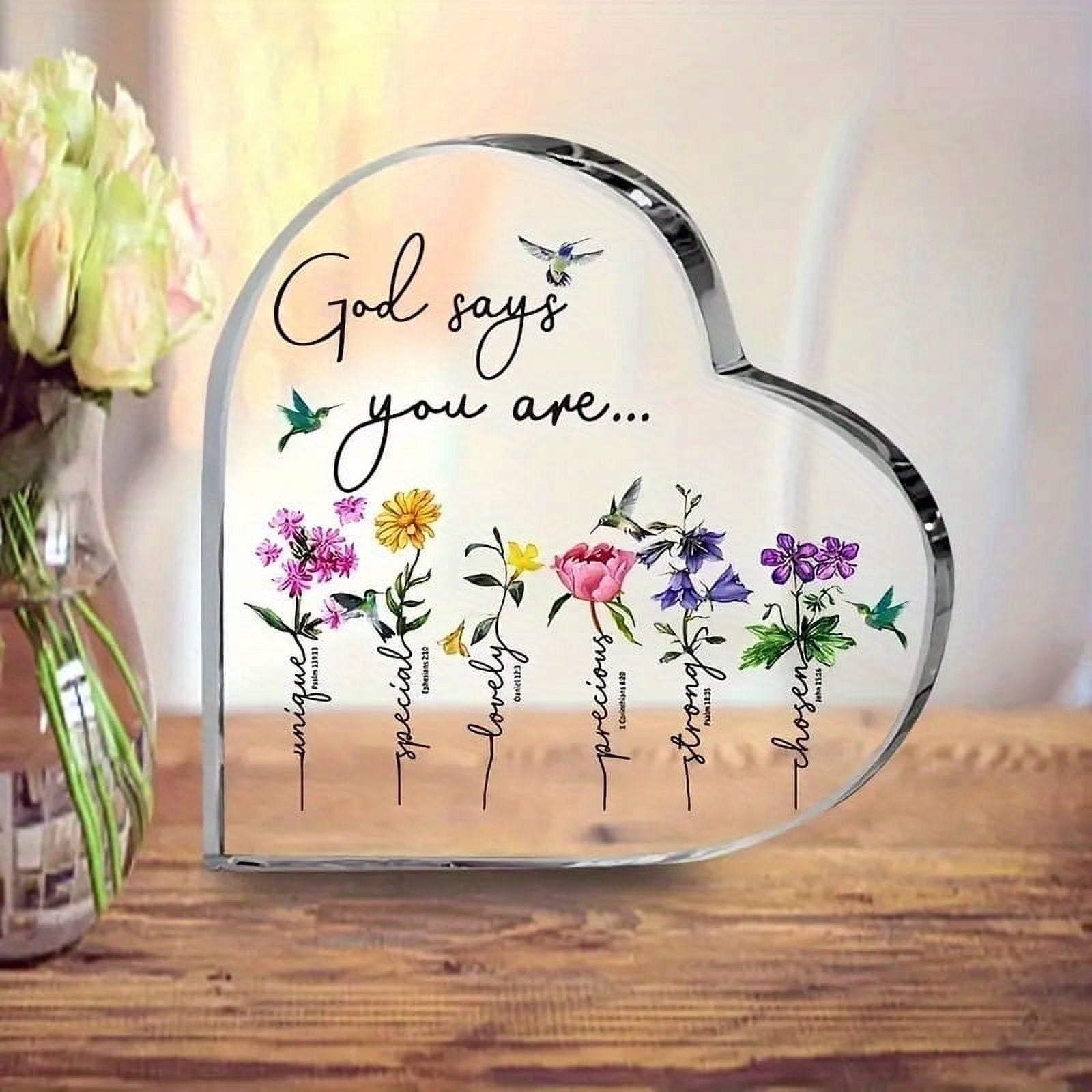 Heart-Shaped Acrylic Desk Decor With Inspirational Bible Verses "God ...