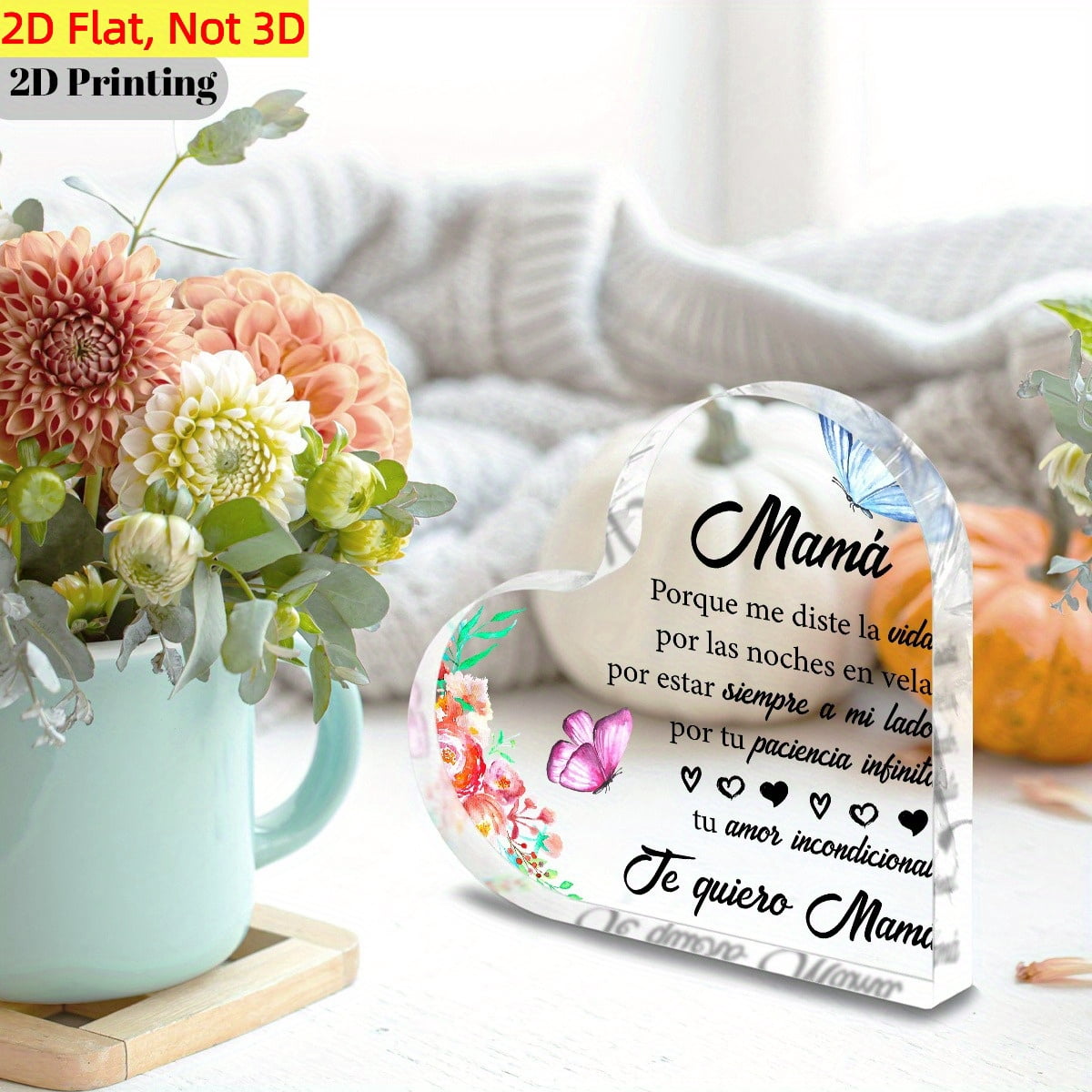 Heart Shaped Acrylic Floral Plaque 3.9X3.9 Inch With Spanish Poem For ...