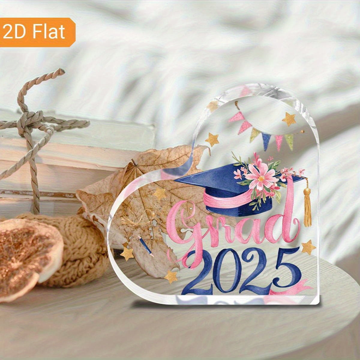 Heart Shaped Acrylic Graduation Plaque 2025 Floral Graduation Cap with ...