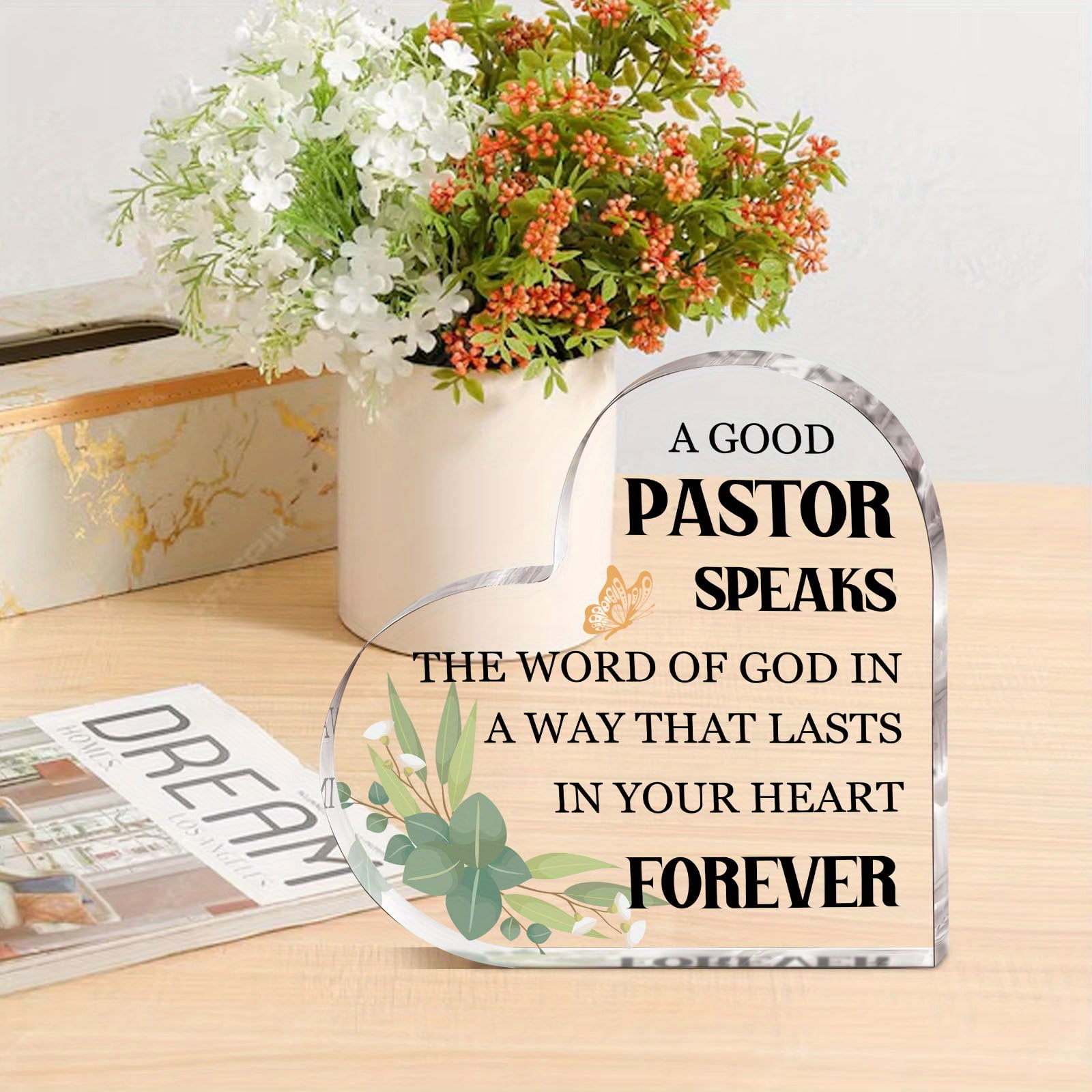 Heart Shaped Acrylic Pastor Gift 3.9X3.9 Inch Sincere Thank You Message ...