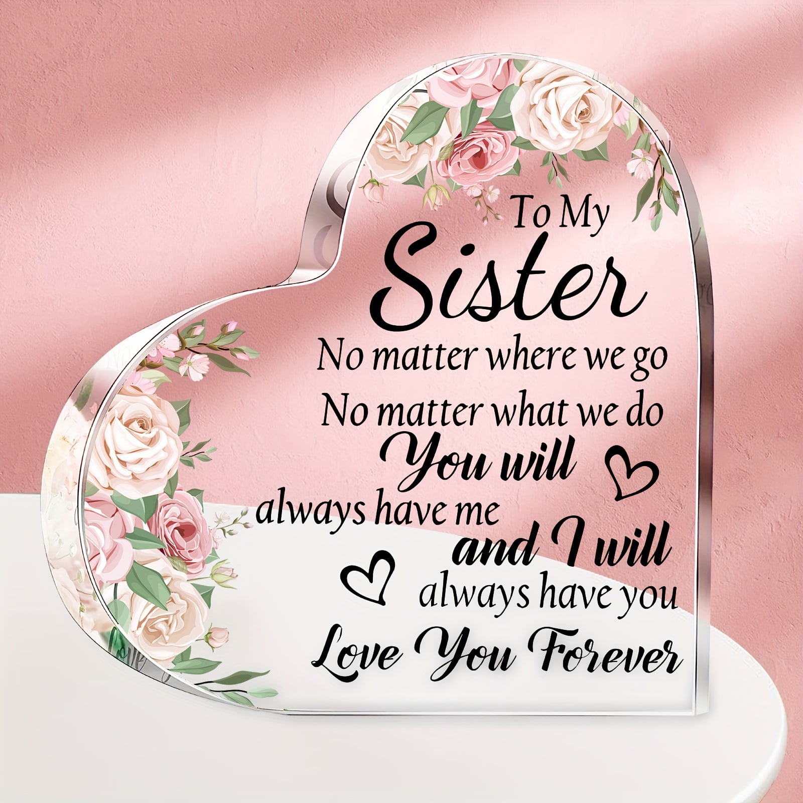Heart Shaped Acrylic Sister Plaque 3.9X3.9 Inch Cherished Sister ...
