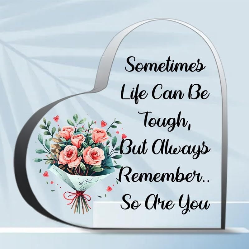 Heart-Shaped Acrylic Tabletop Plaque Floral Bouquet & Inspirational ...