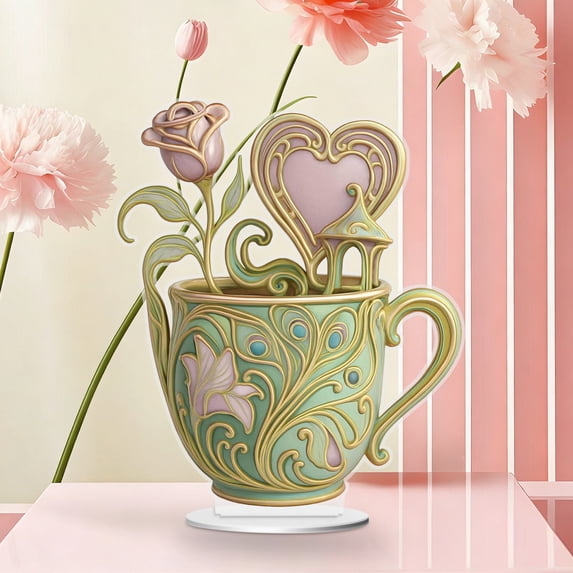 Heart-Shaped Acrylic Tea Cup Ornament for Romantic Decor and Gifting ...