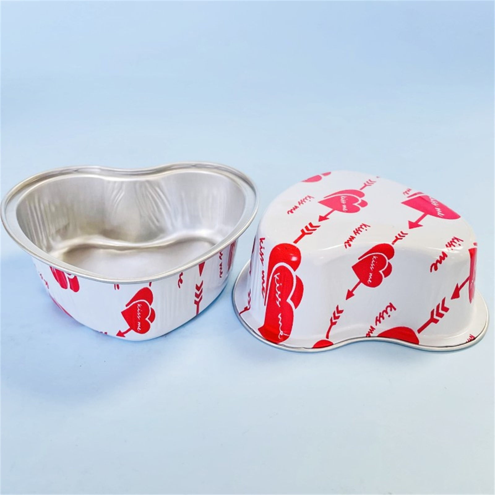 Heart Shaped Aluminum Foil Cake Pan Disposable Baking Cups with Toppers ...