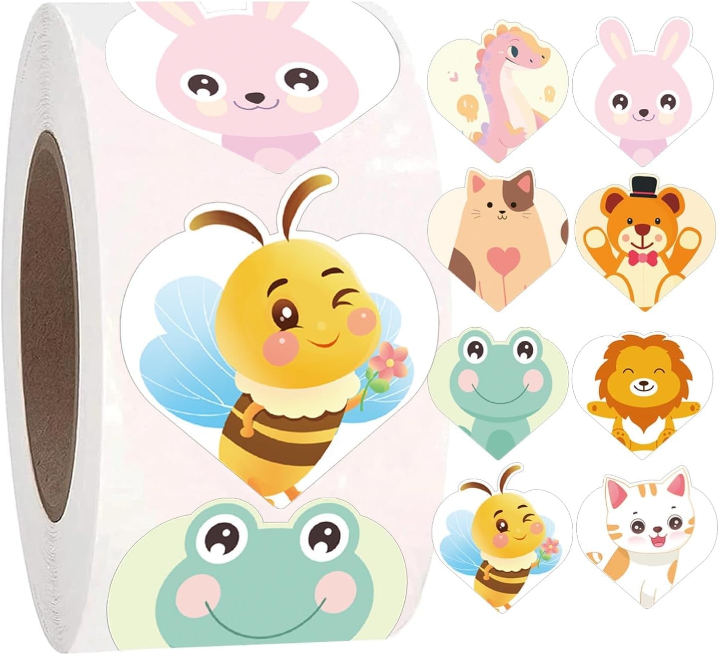 Heart Shaped Animal Sticker Happy Valentine's Day Labels 2 Inch ...