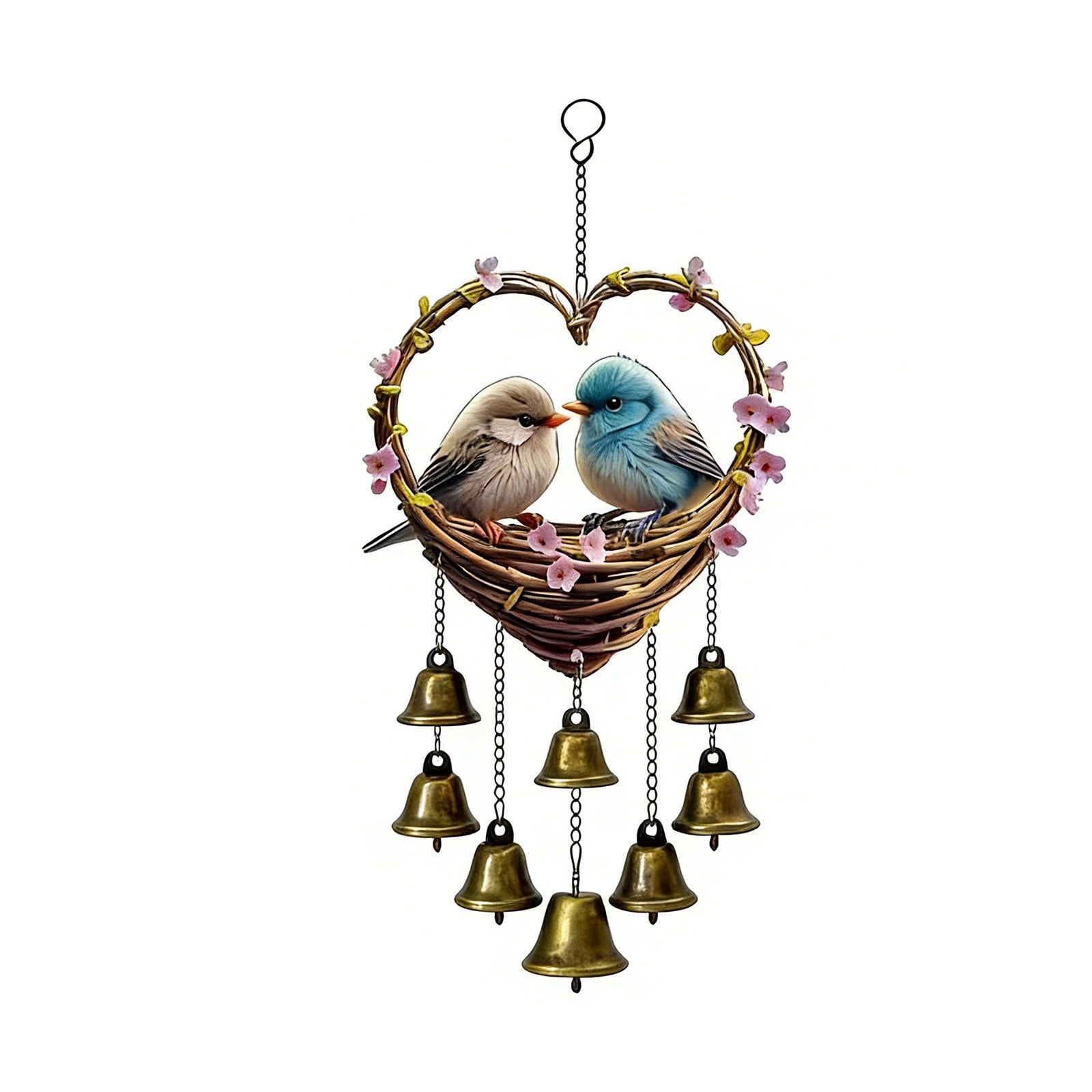Heart Shaped Bird Wind Chime with Chime - Metal Wind- Chiming Outdoor ...