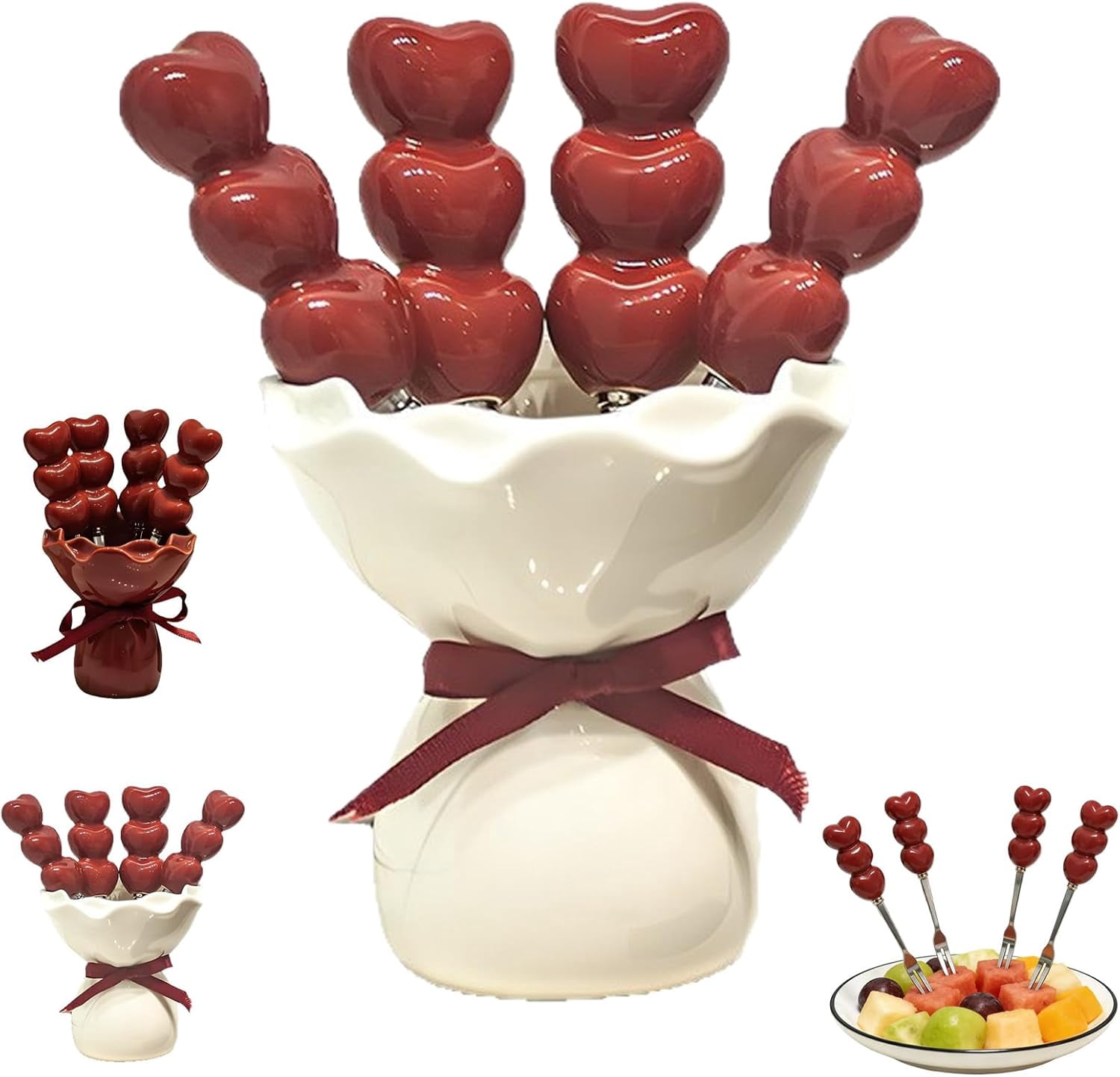 Heart Shaped Bouquet Fruit Fork Set, 4 PCS Heart Shape Mini Food Pick ...