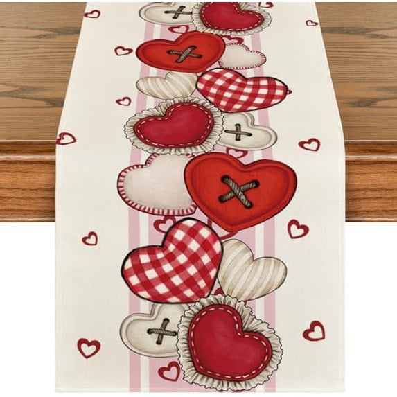Heart-Shaped Buttons Valentine's Table Runner, Seasonal Kitchen Dining ...
