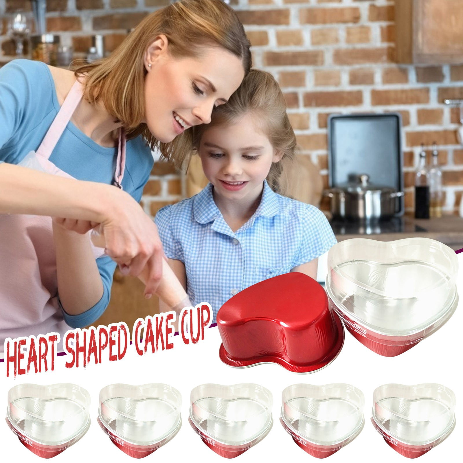 Heart Shaped Cake Pans, 5 Pack Mini Disposable Aluminum Foil Cupcake ...