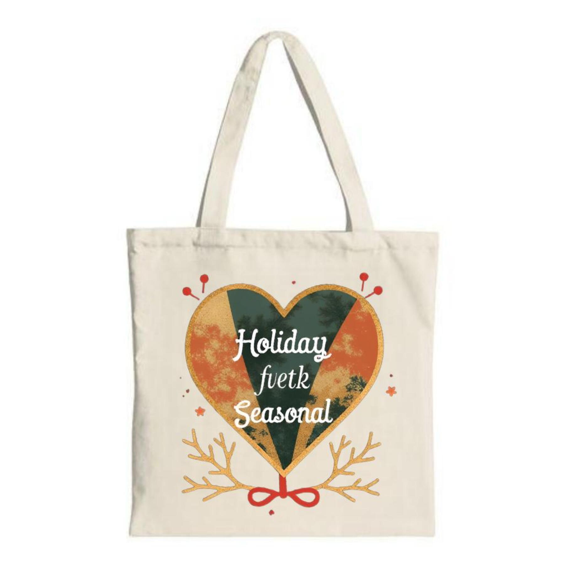 Heart - Shaped Canvas Tote Bag with Green and Orange Sections " Holiday ...