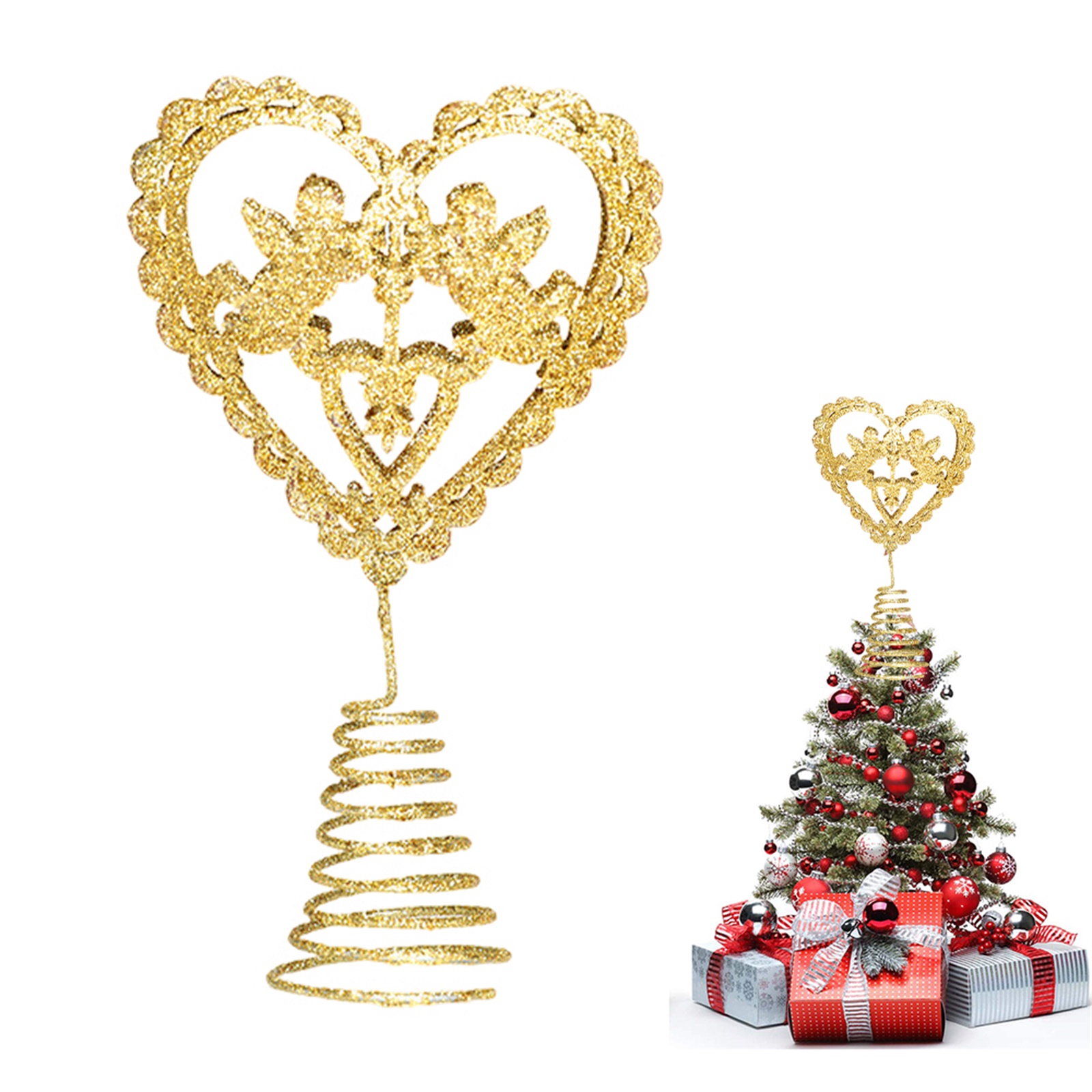 Heart Shaped Christmas Tree Topper with Cupid Angel Ornament Iron Metal ...