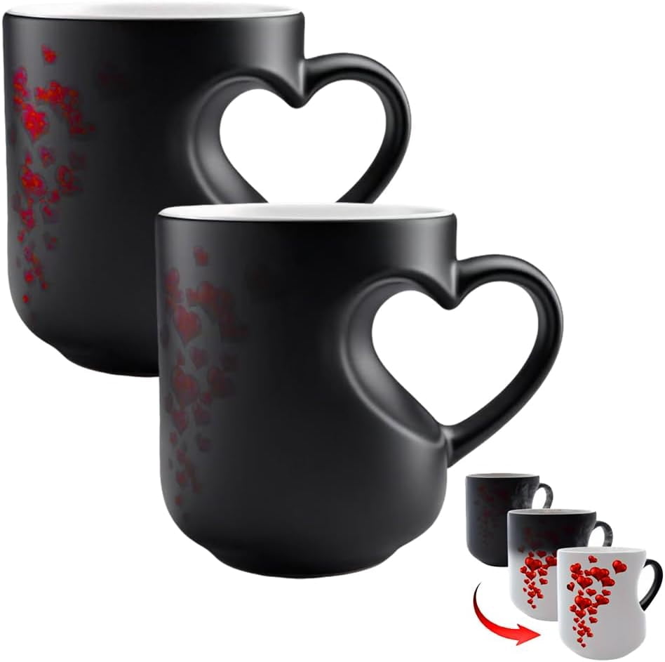 Heart-Shaped Color Changing Magic Ceramic Mug Funny Color Changing ...