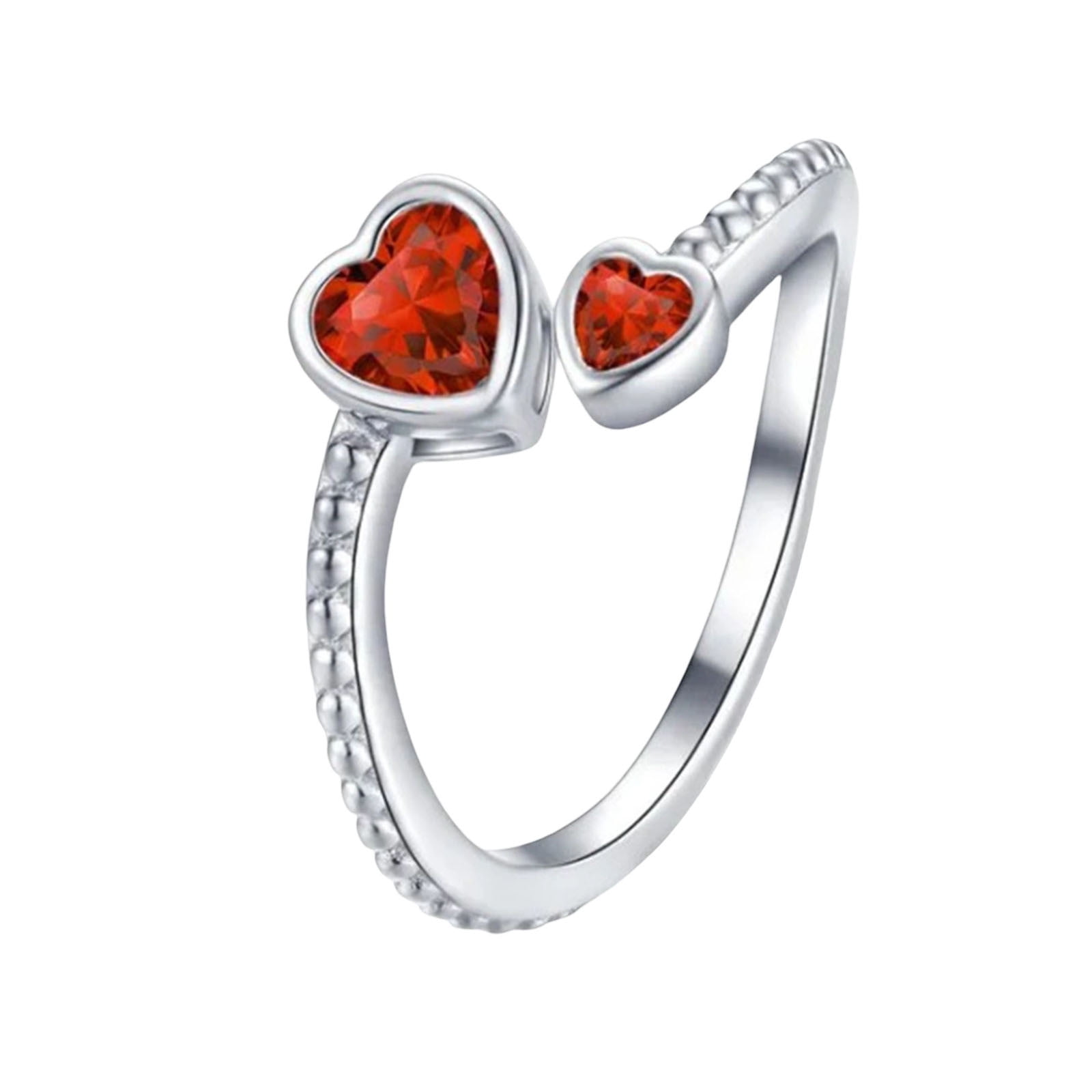 Heart-Shaped Couple's Ring, Birthstone Matching Bands, Adjustable Size ...