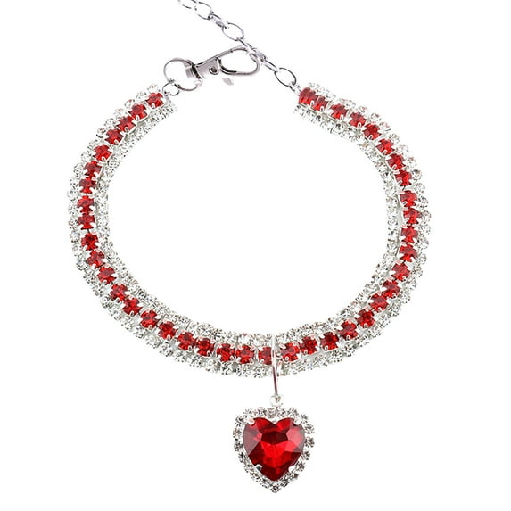 Heart Shaped Crystal Cat Collar, Red Rhinestone Embellished With Heart ...