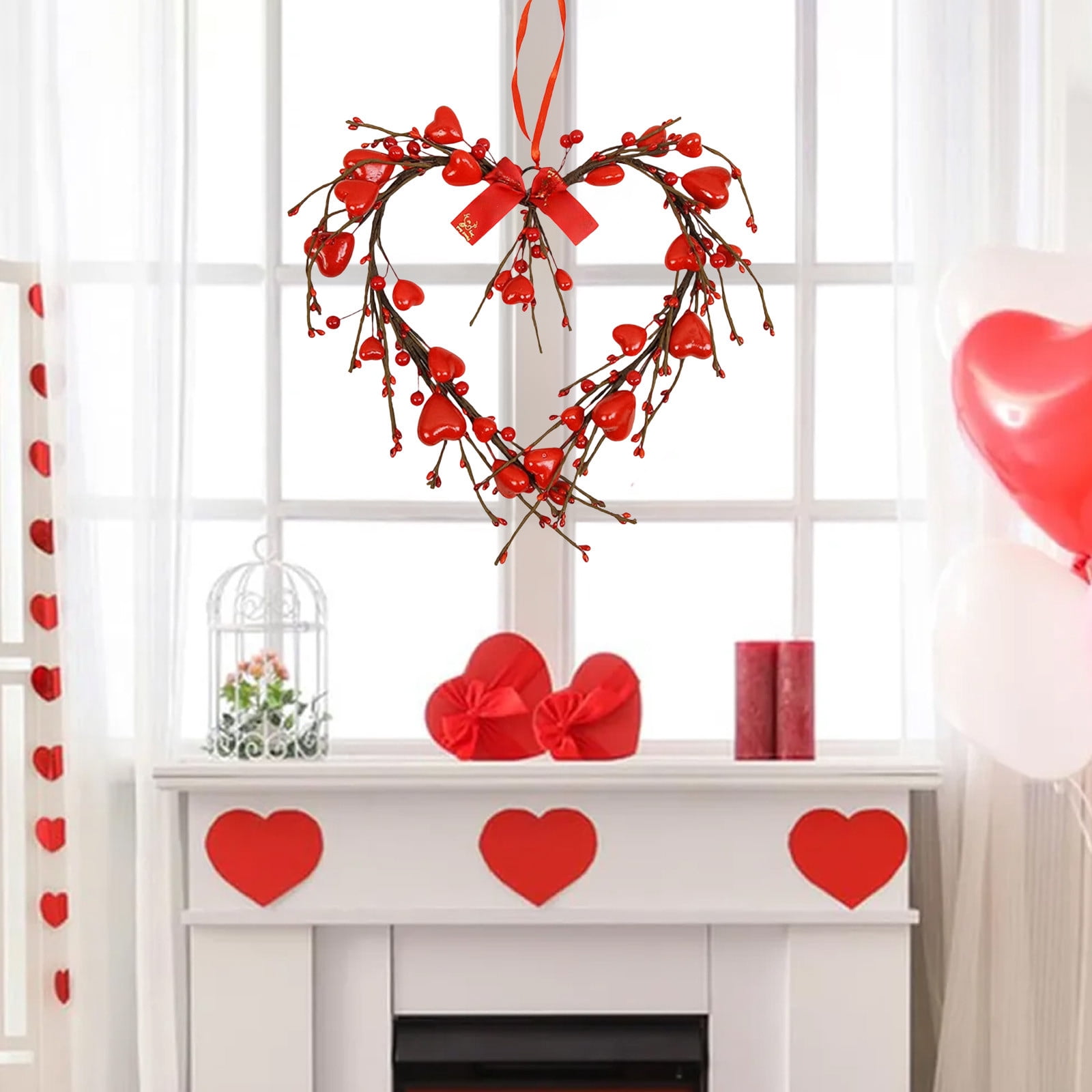 Heart-Shaped Decorative Wreath - Valentine’s Day Door/Wall Hanging ...