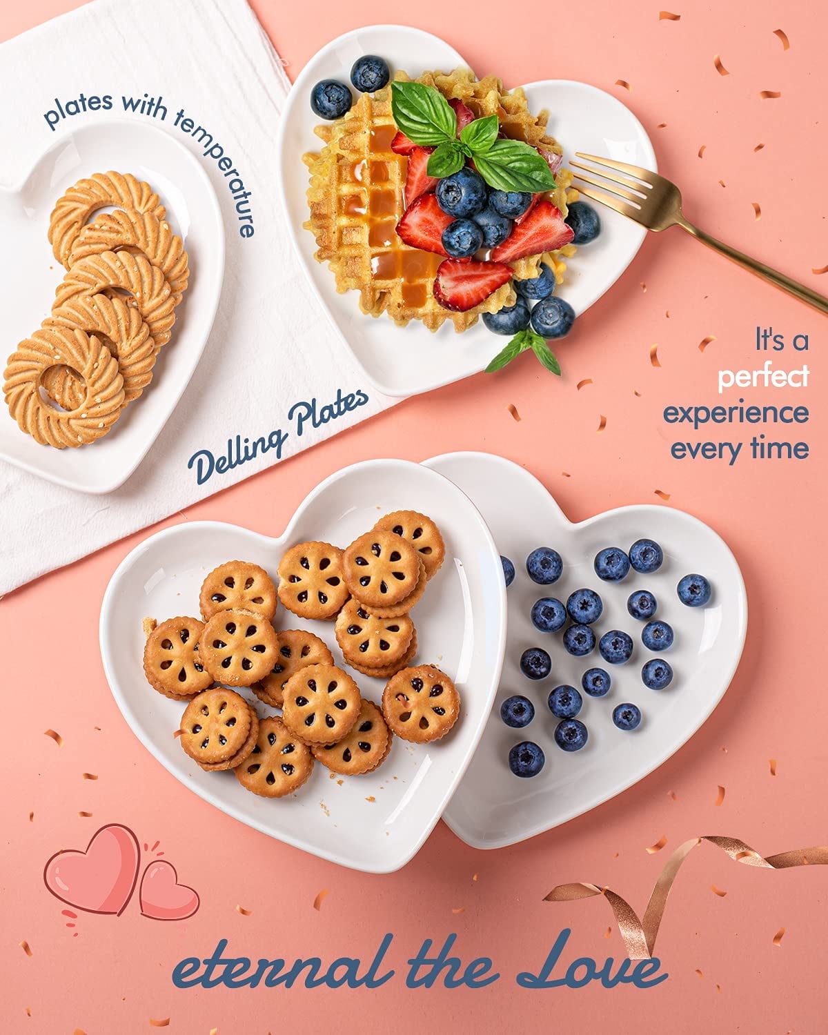 Delling, Ceramic Heart-Shaped Dessert Salad Plates, 6pk, 7.3 in White ...