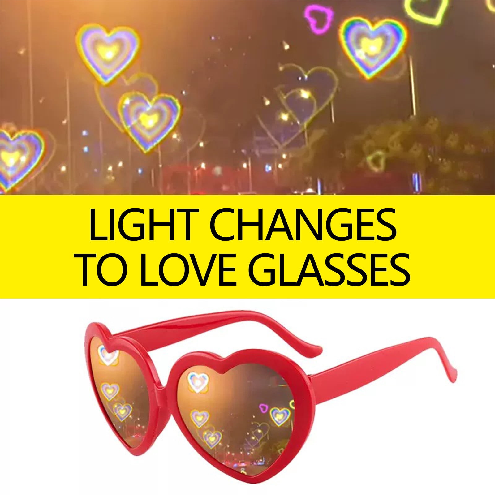 Heart-Shaped Diffraction Sunglasses, Trendy Peach Love Effect, Light ...