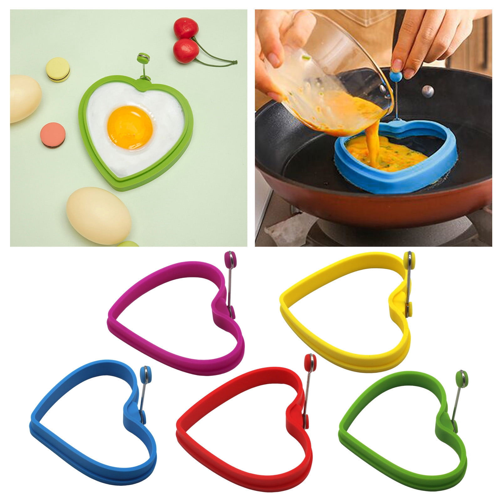 Heart Shaped Egg Ring Molds Silicone Nonstick Fried Egg Pancake Molds ...