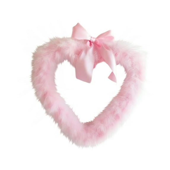 Heart Shaped Feather Wreath with Decorative Bow for Door Wall Hanging ...
