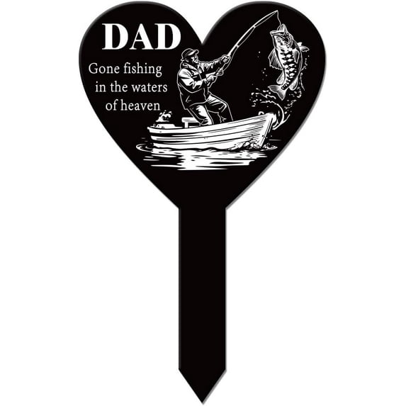 Heart Shaped Fishing Father Garden Stake Memorial Remembrance Plaque ...