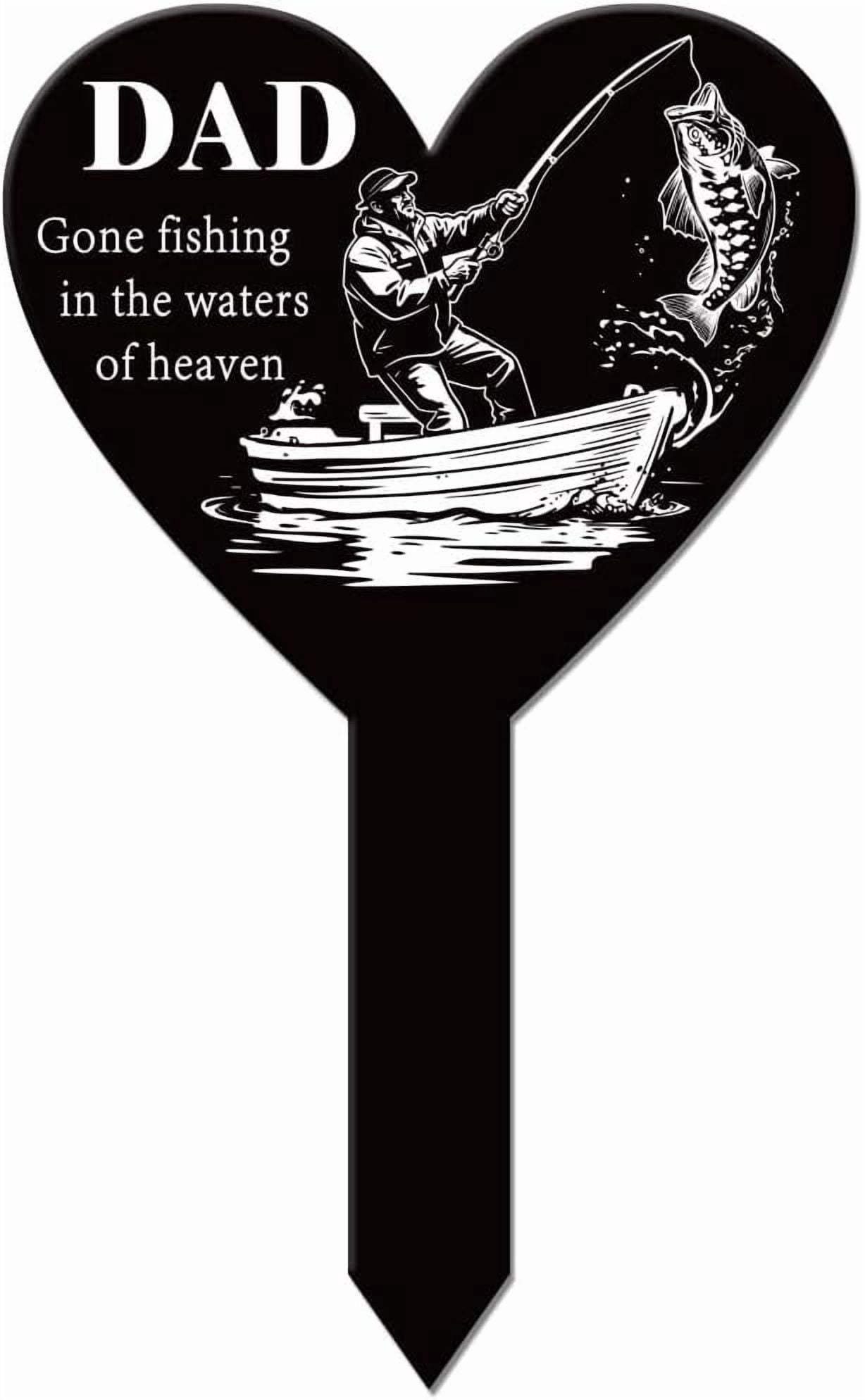 Heart Shaped Fishing Father Garden Stake Memorial Remembrance Plaque ...