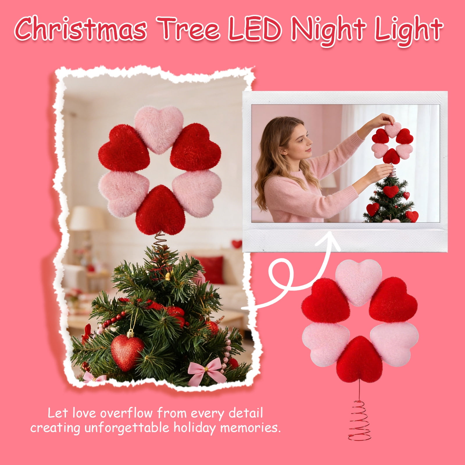 Heart - Shaped Flocked Color - Block Tree Topper Decoration, 1 - Piece ...