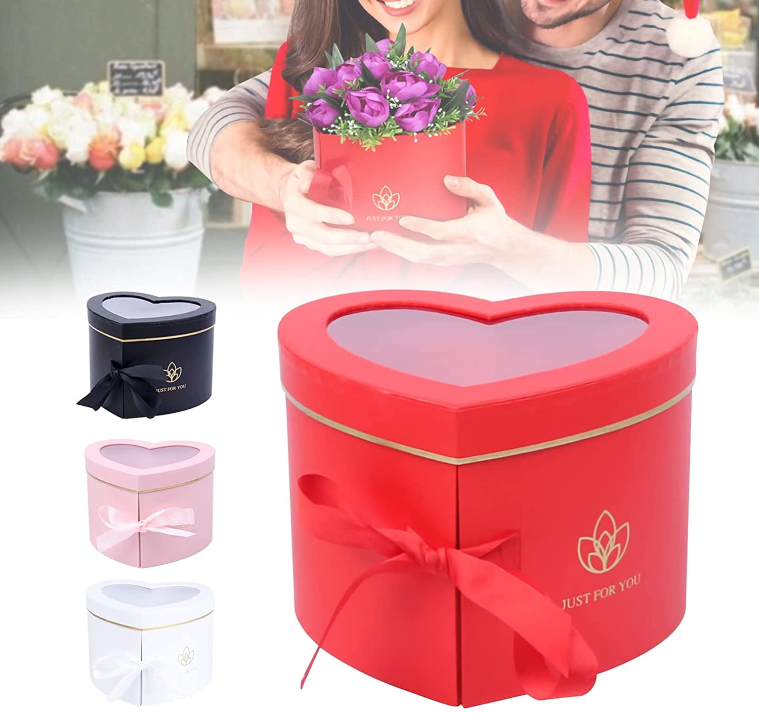 Heart Shaped Flower Box, Floral Gift Box, With Clear Lid Double Layers ...