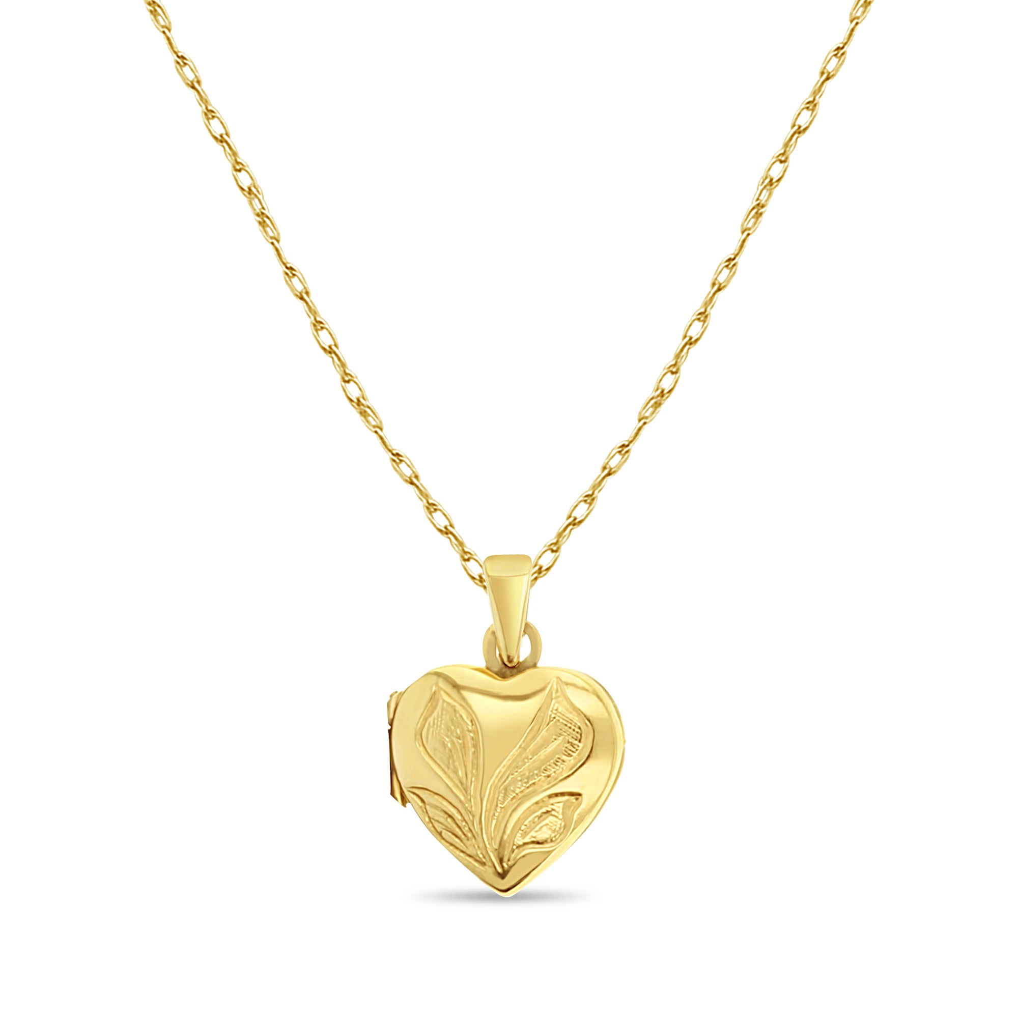 Heart Shaped Gold Locket with Calla Lily Design 14k Yellow Gold ...