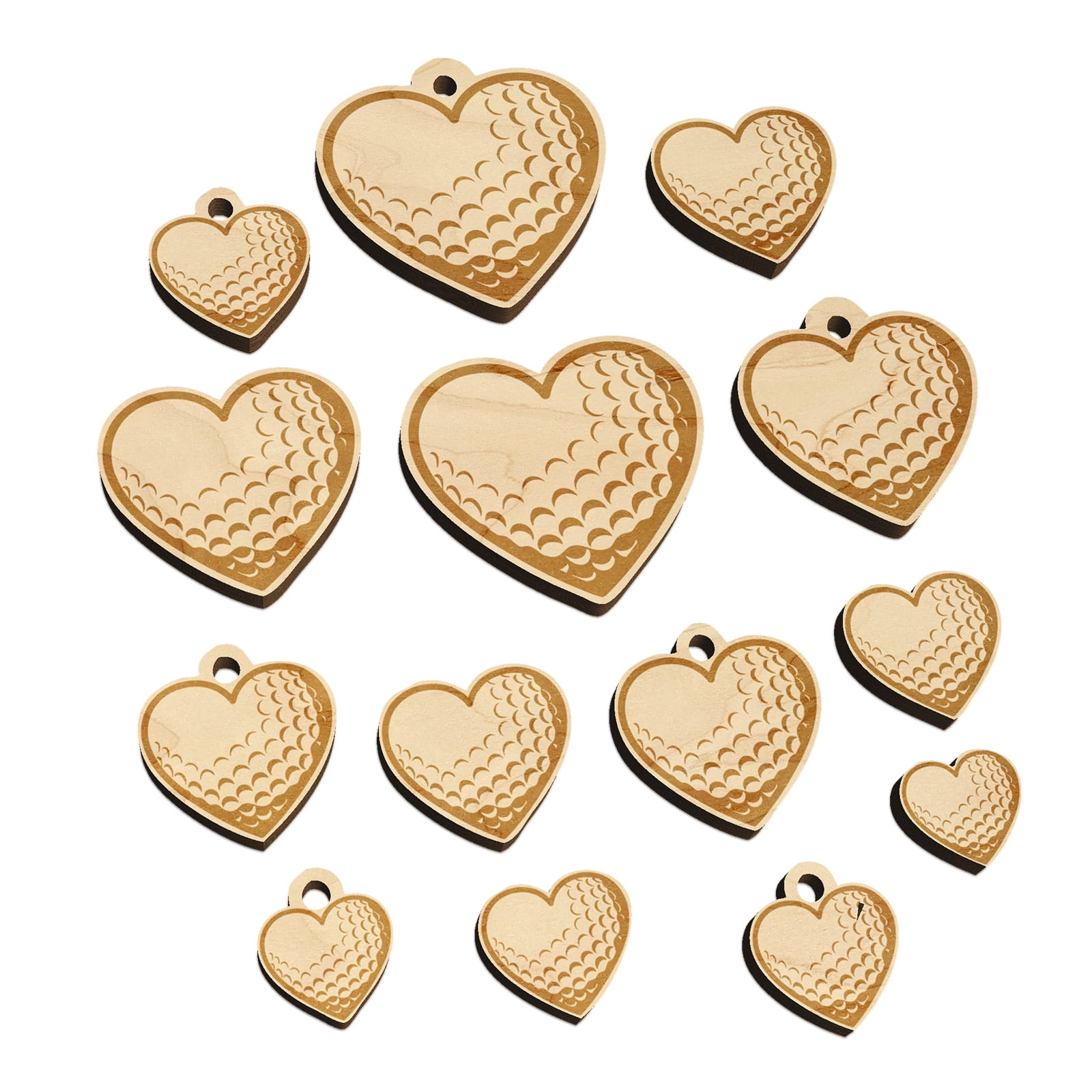 Heart Shaped Golf Ball Sports Wood Mini Charms Shapes DIY Craft Jewelry ...