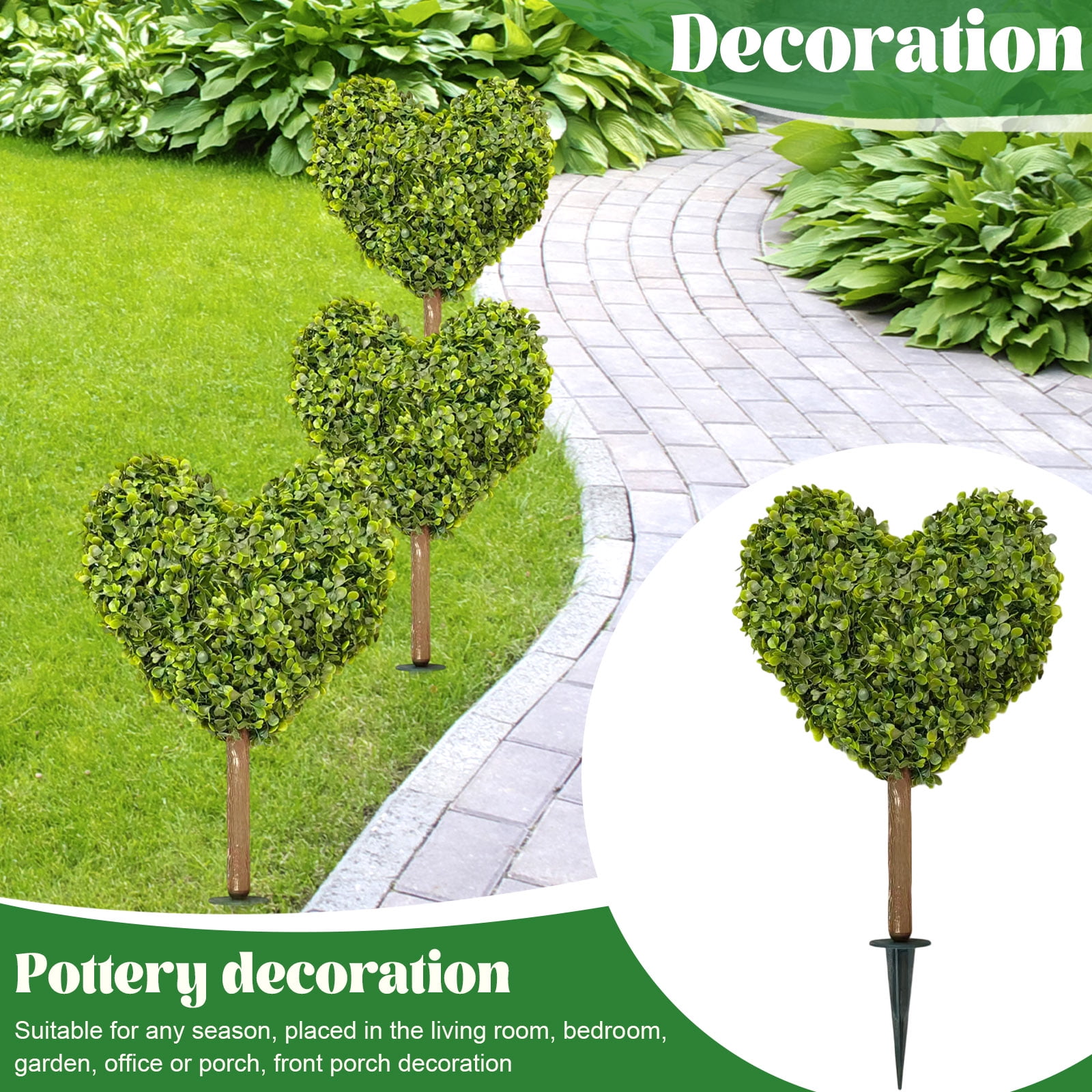 Heart-Shaped Ground Plug Faux Boxwood Ball Topiary Outdoor Decorative ...